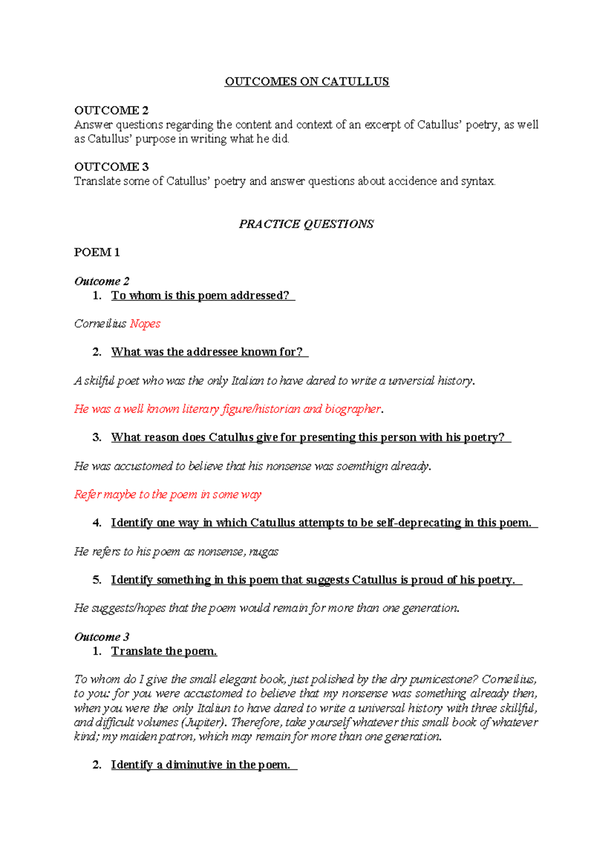 Catullus Poetry Analysis & Practice Questions (LAT 101) - Studocu