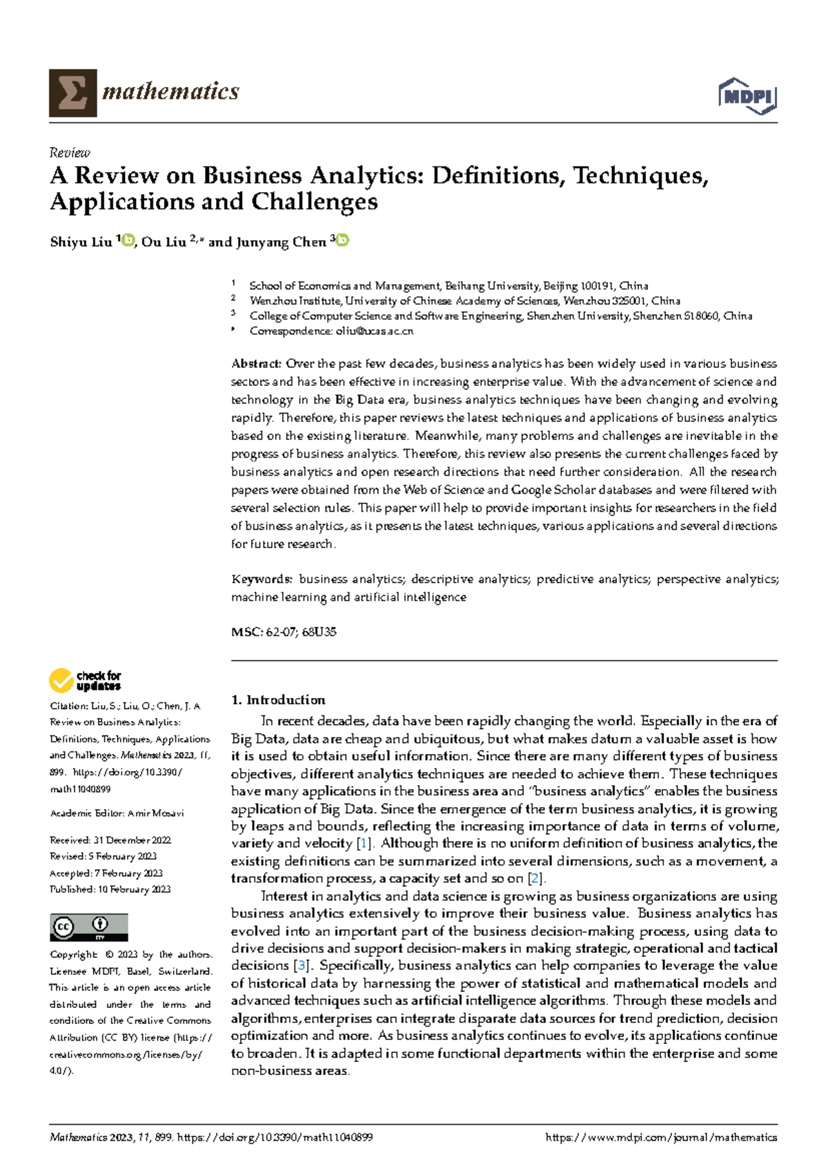 Mathematics 2023: A Comprehensive Review on Business Analytics ...