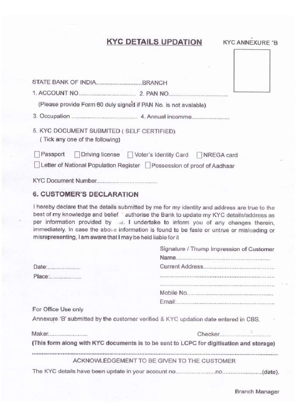 1728023805 - KYC Details Updation Form - State Bank of India - Studocu