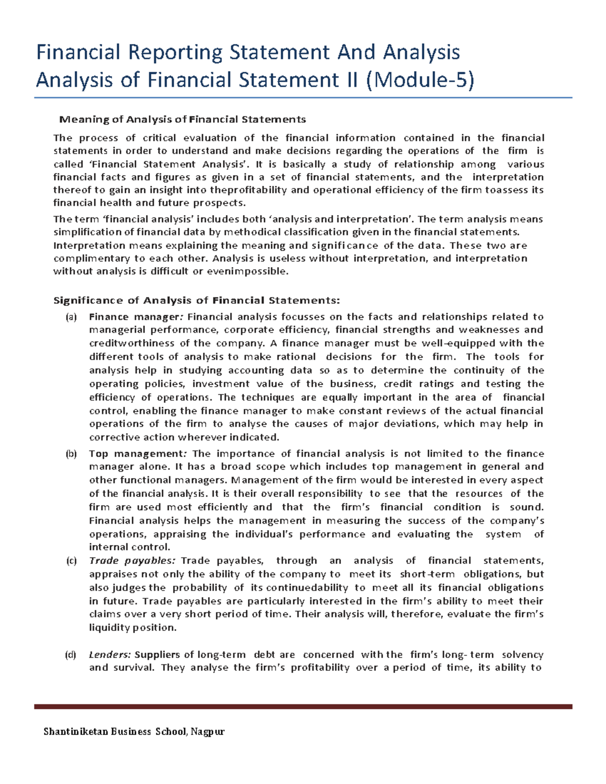Financial Reporting Statement Analysis II: Insights & Techniques - Studocu