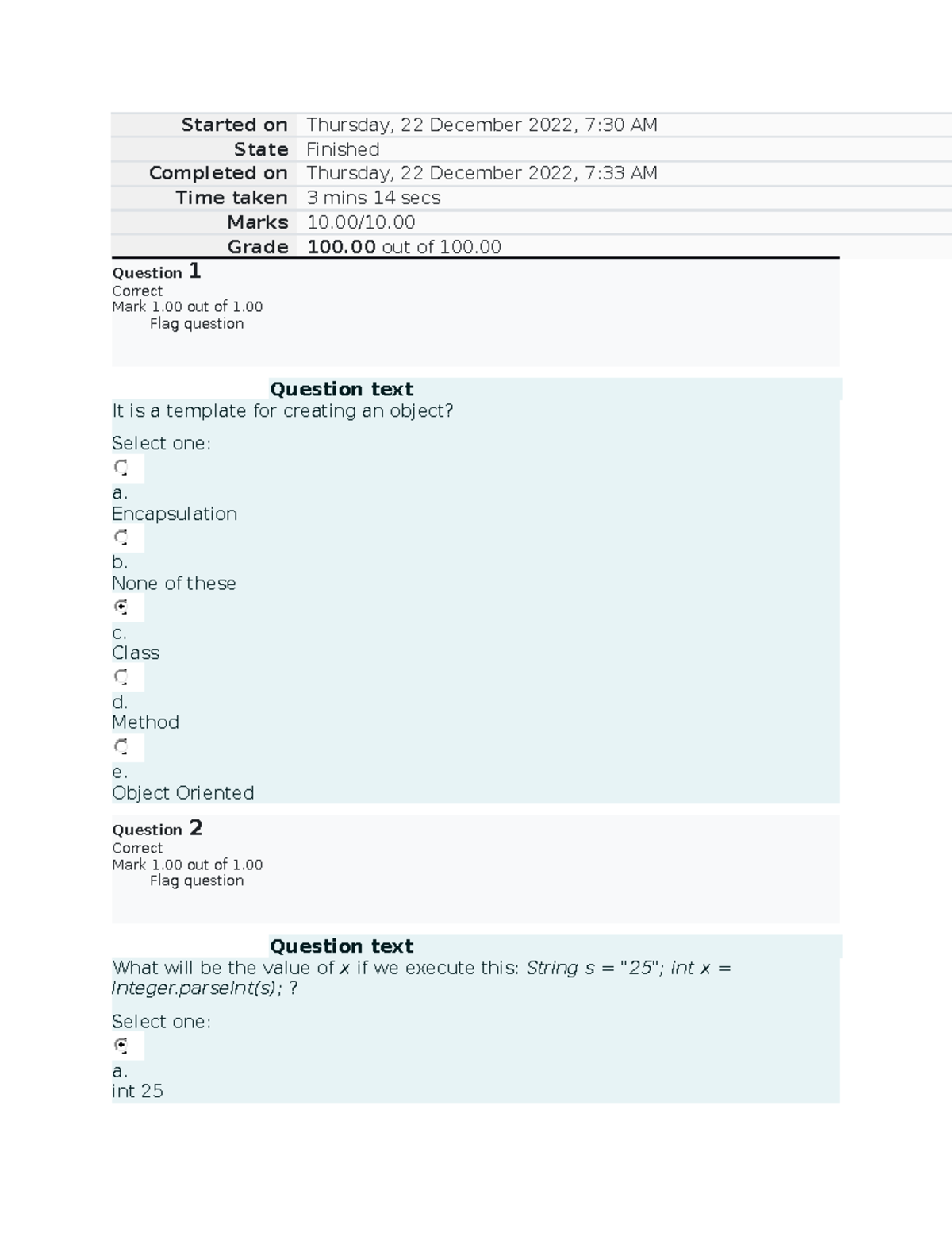 UGRD-ITE6104 Computer Programming 2 final quiz part 1 - Started on Thursday, 22 December 2022, 7 ...