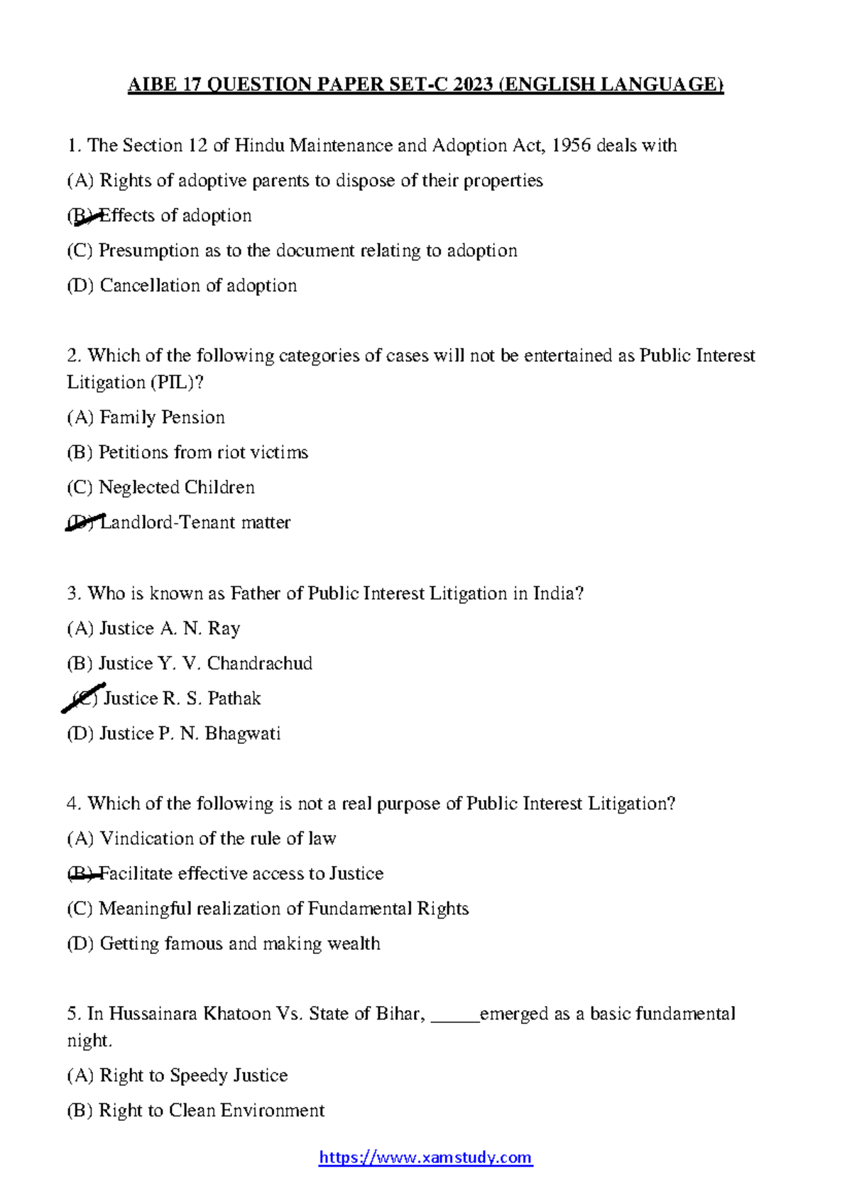 AIBE 17 QUESTION PAPER 2023 - SET C (ENGLISH) - Studocu