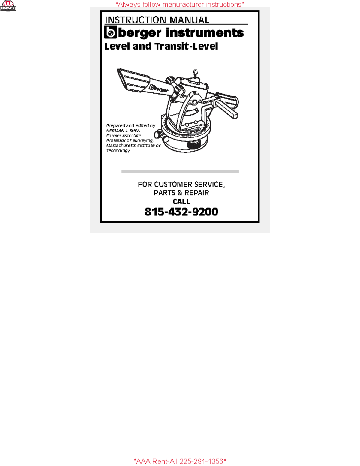 Leveling and Transit Operations Manual for Berger 200B Instrument - Studocu