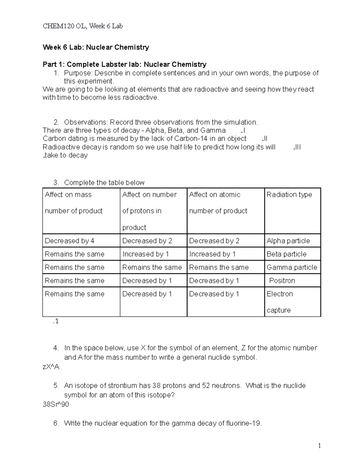Week 6 Lab Report: Exploring Nuclear Chemistry Principles - Studocu