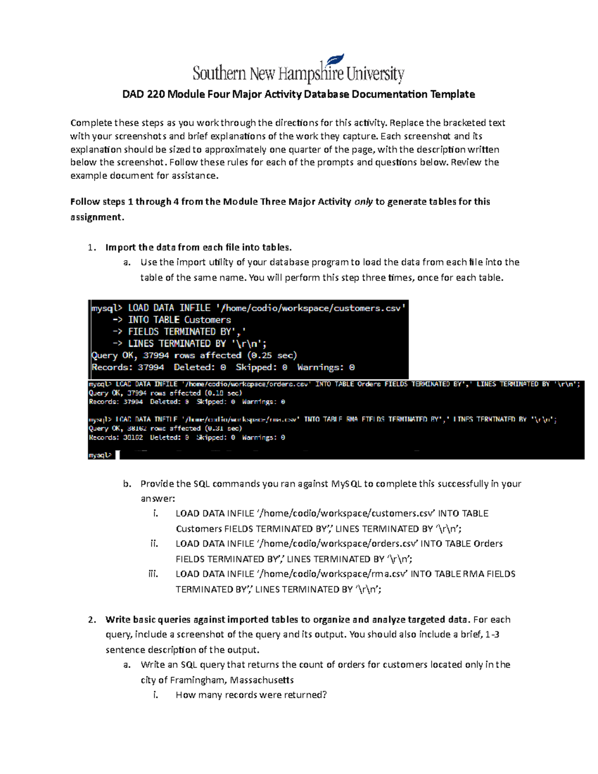 DAD 220 Module Four Major Activity: Database Documentation Guide - Studocu