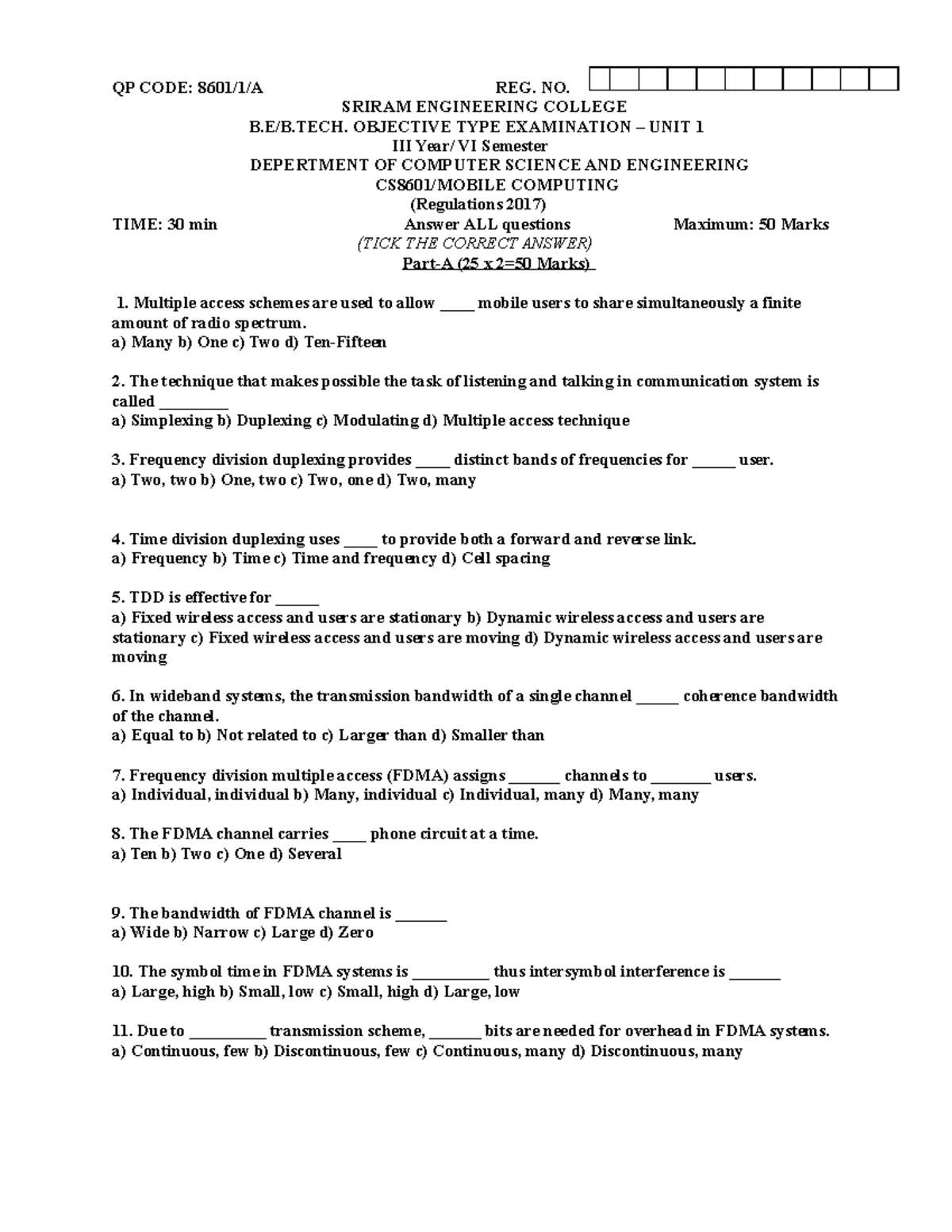 MCQ U I MC SET I - MCQ Test Questions - QP CODE: 8601/1/A REG. NO ...