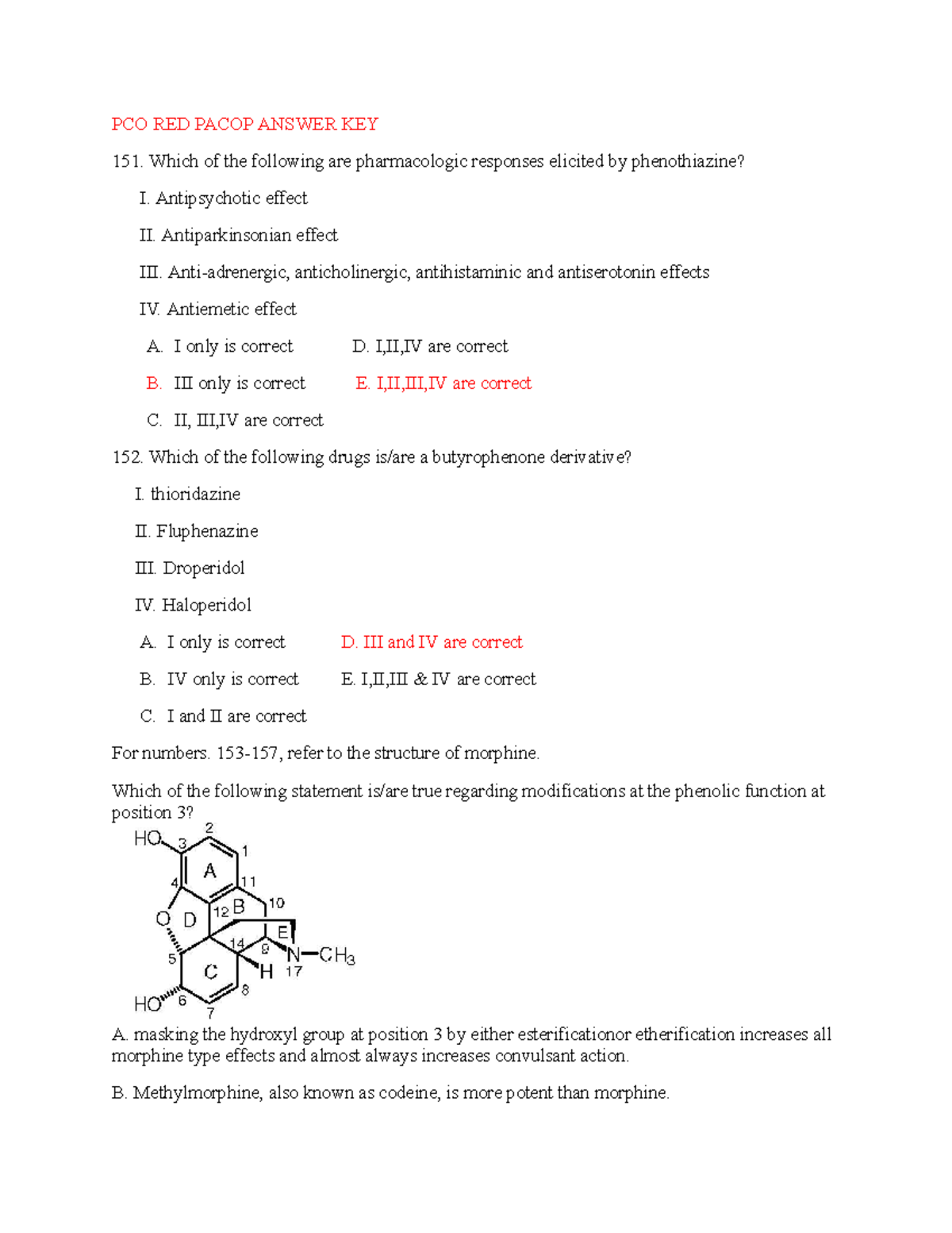 PCO RED PACOP PHARMACOLOGY ANSWER KEY REVIEW - Studocu