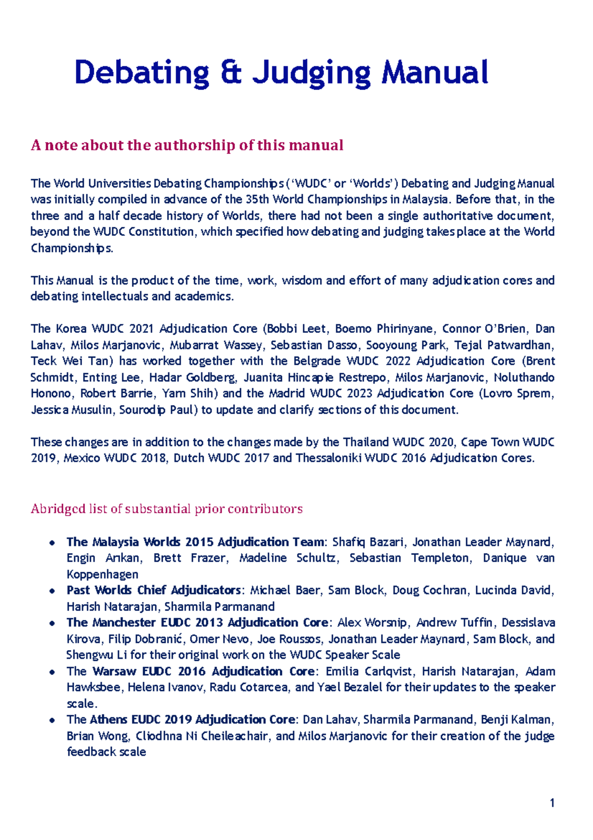 WUDC Judging Manual: Comprehensive Guide for Debating and Adjudication ...