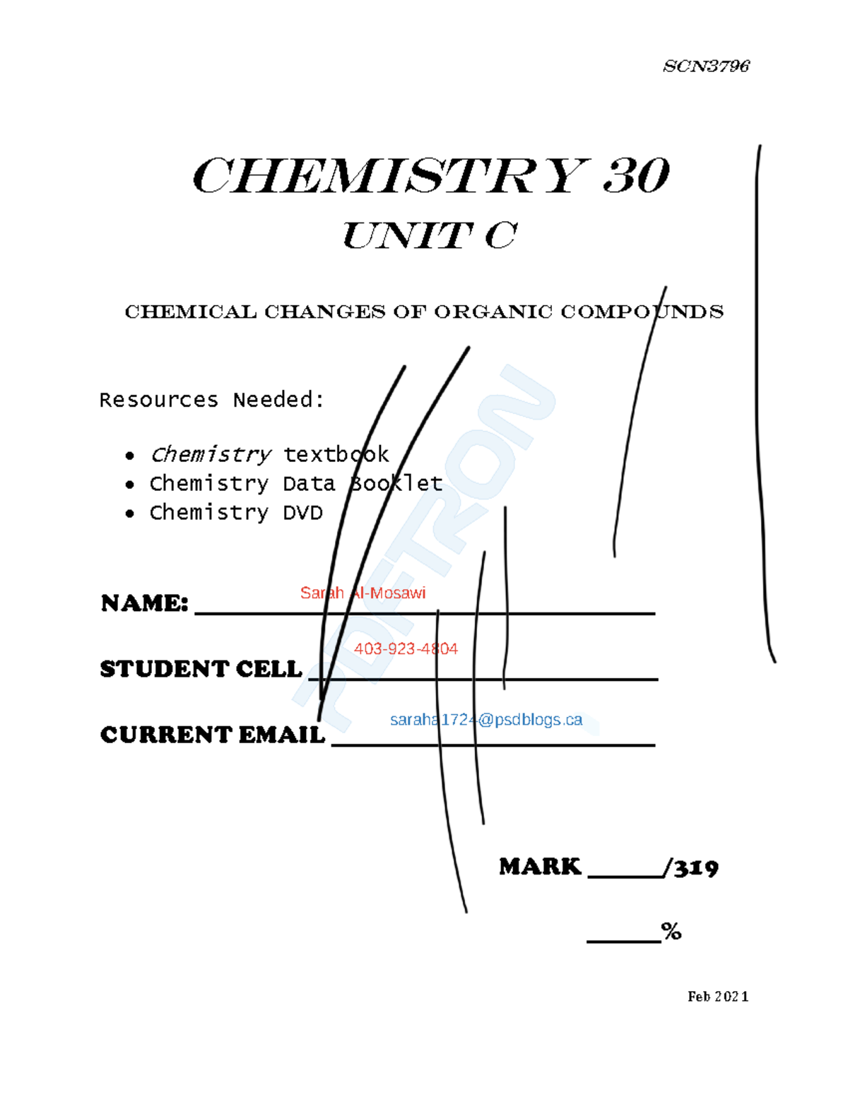 SCN3796 Chemistry 30: Unit C Assignment Booklet on Organic Changes ...