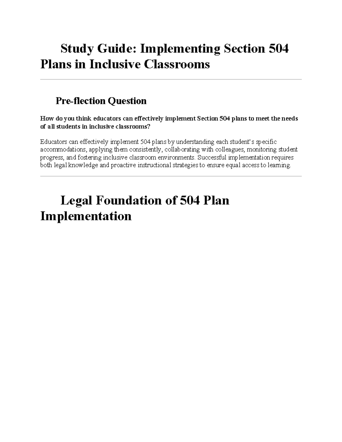 Study Guide 4: Effective Implementation of Section 504 Plans in ...