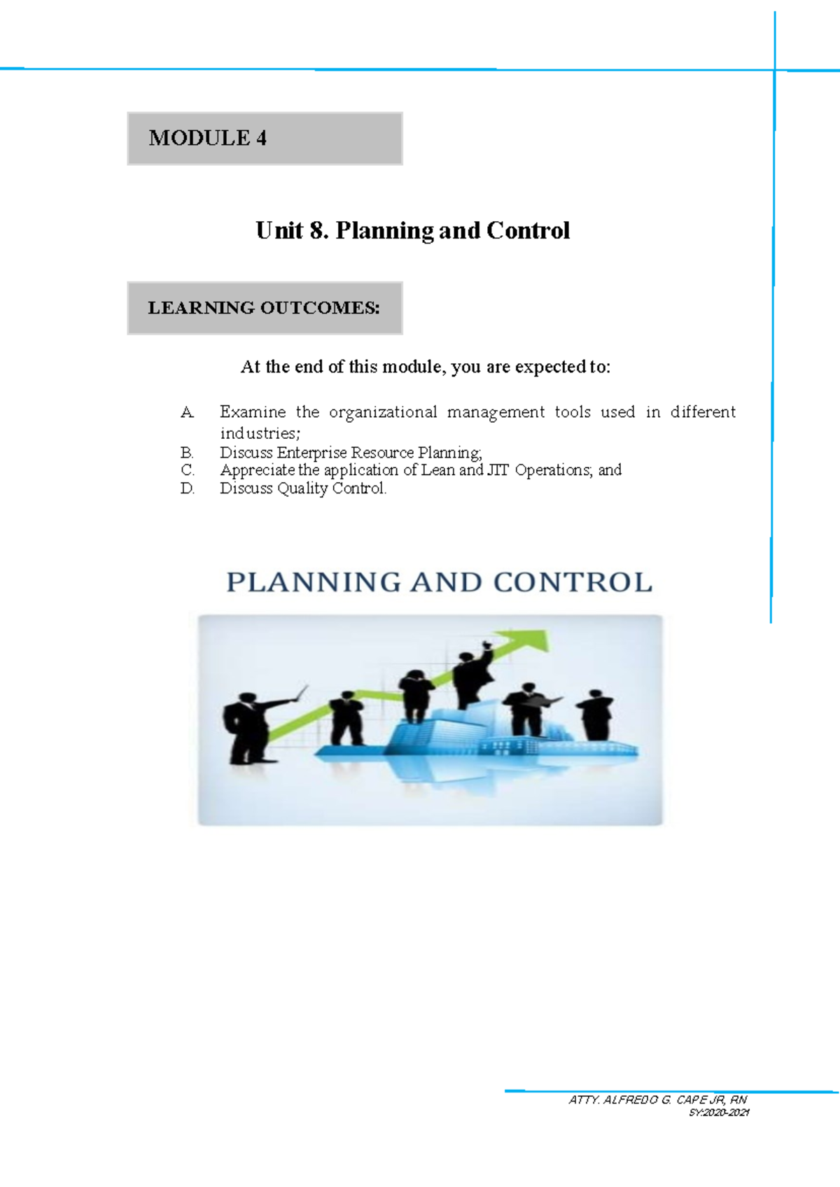 Module 4: Planning & Control in OP-MGT (CAPE) - Key Concepts - Studocu