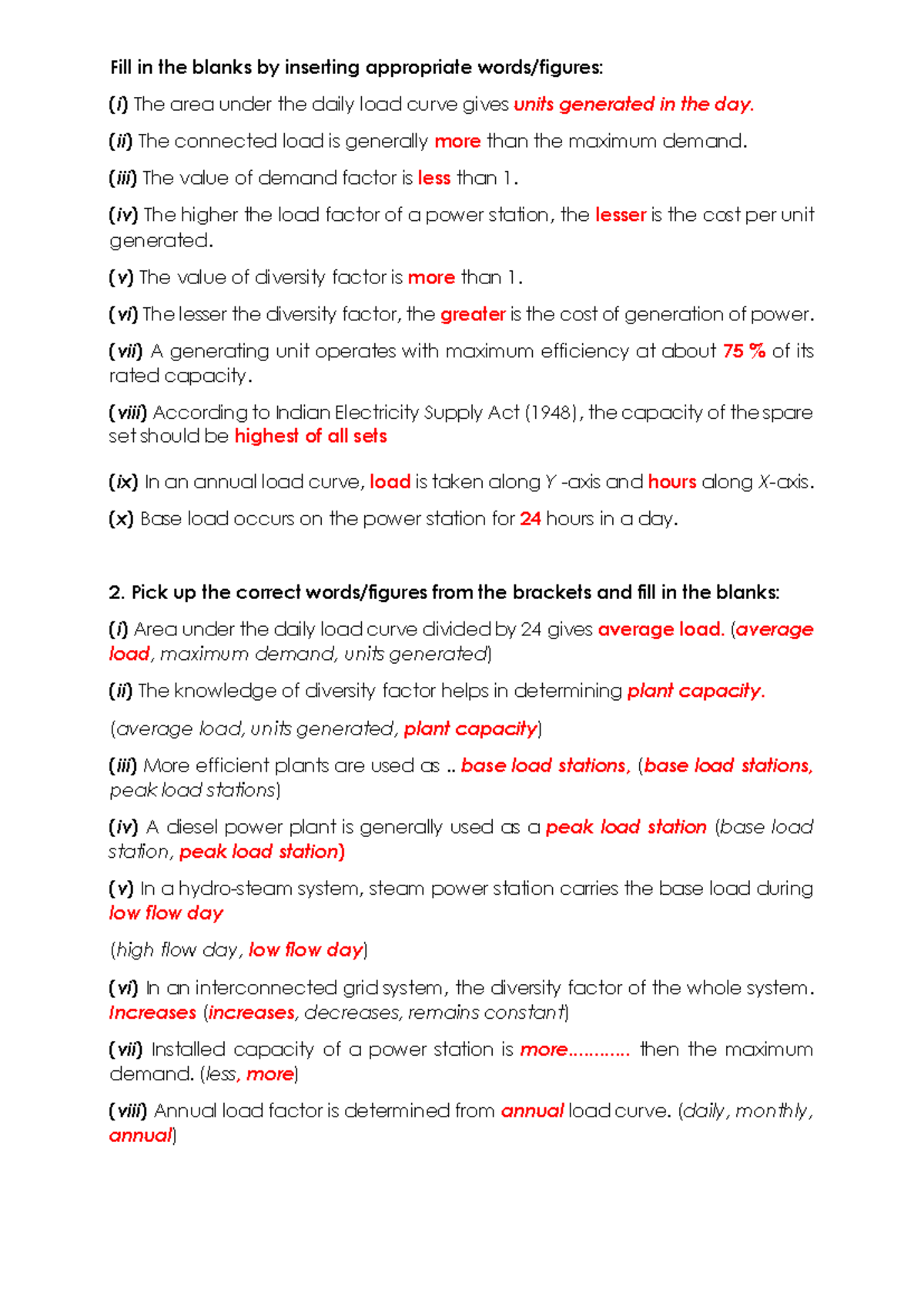 EE 101: Fill in the Blanks on Power Generation Concepts - Studocu