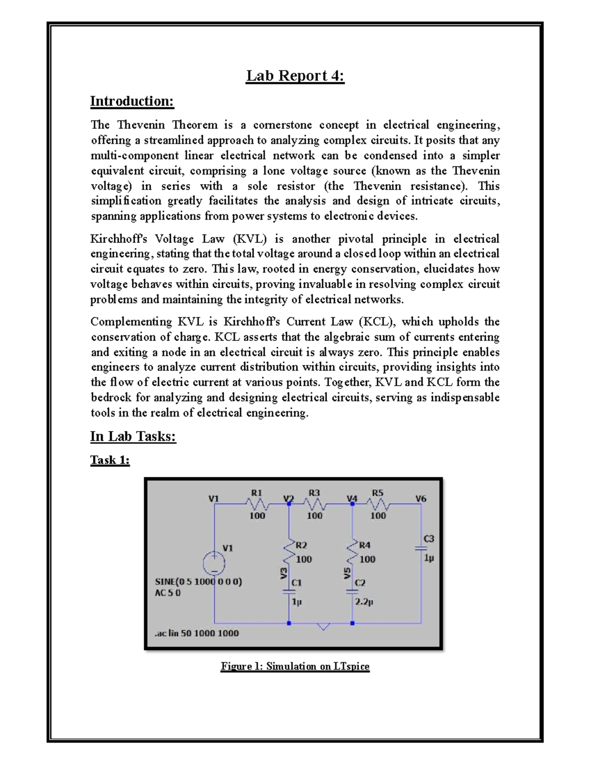 ECA 2 Lab 4: Thevenin Theorem and KVL/KCL Analysis Report - Studocu