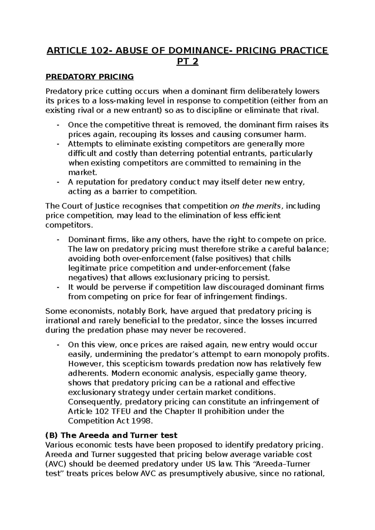 Article 102: Abuse of Dominance - Predatory Pricing Practices (Part 2 ...