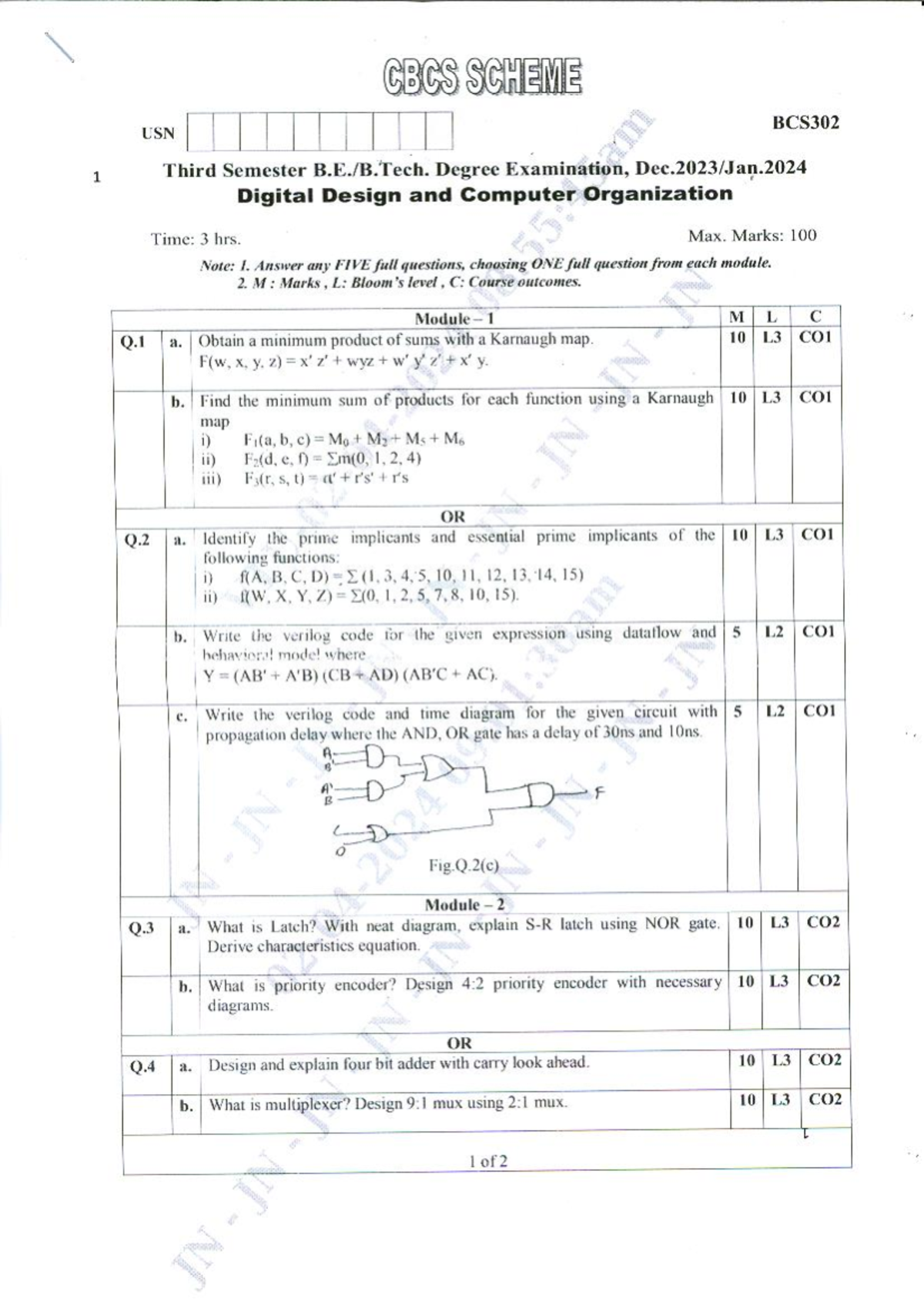 BCS302 - Model Question Paper for Digital Design & Computer Org. - Studocu