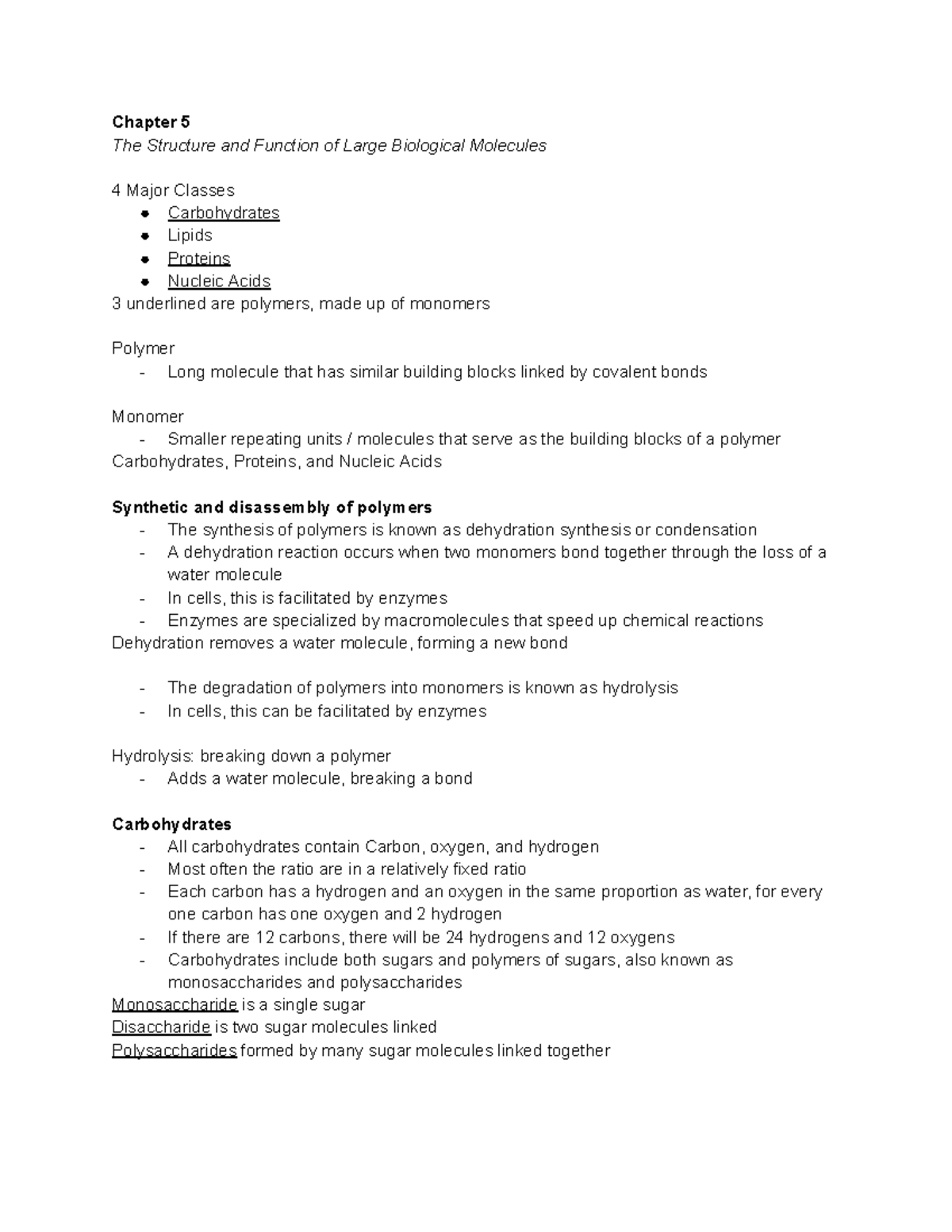 Biological Molecules: Structure, Functions & Classification (Chapter 5) - Studocu