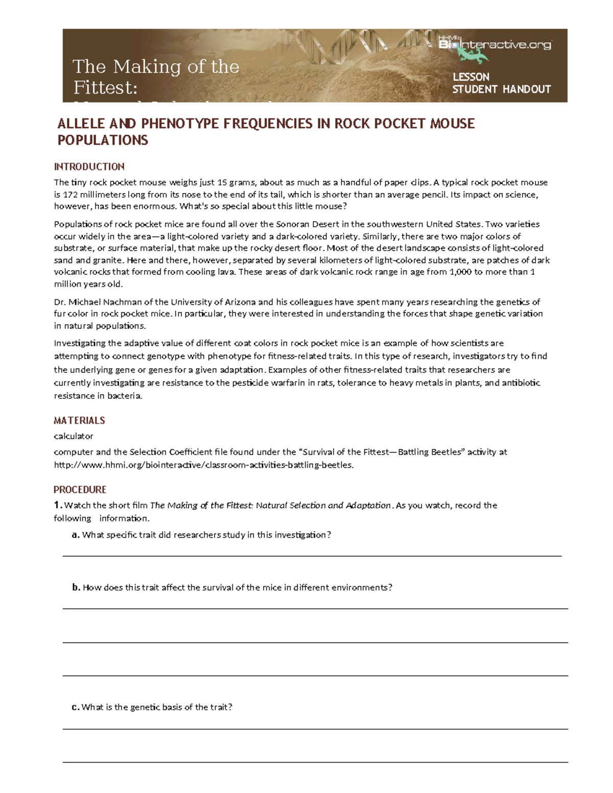 The Making of the Fittest: Natural Selection & Allele Frequencies in ...