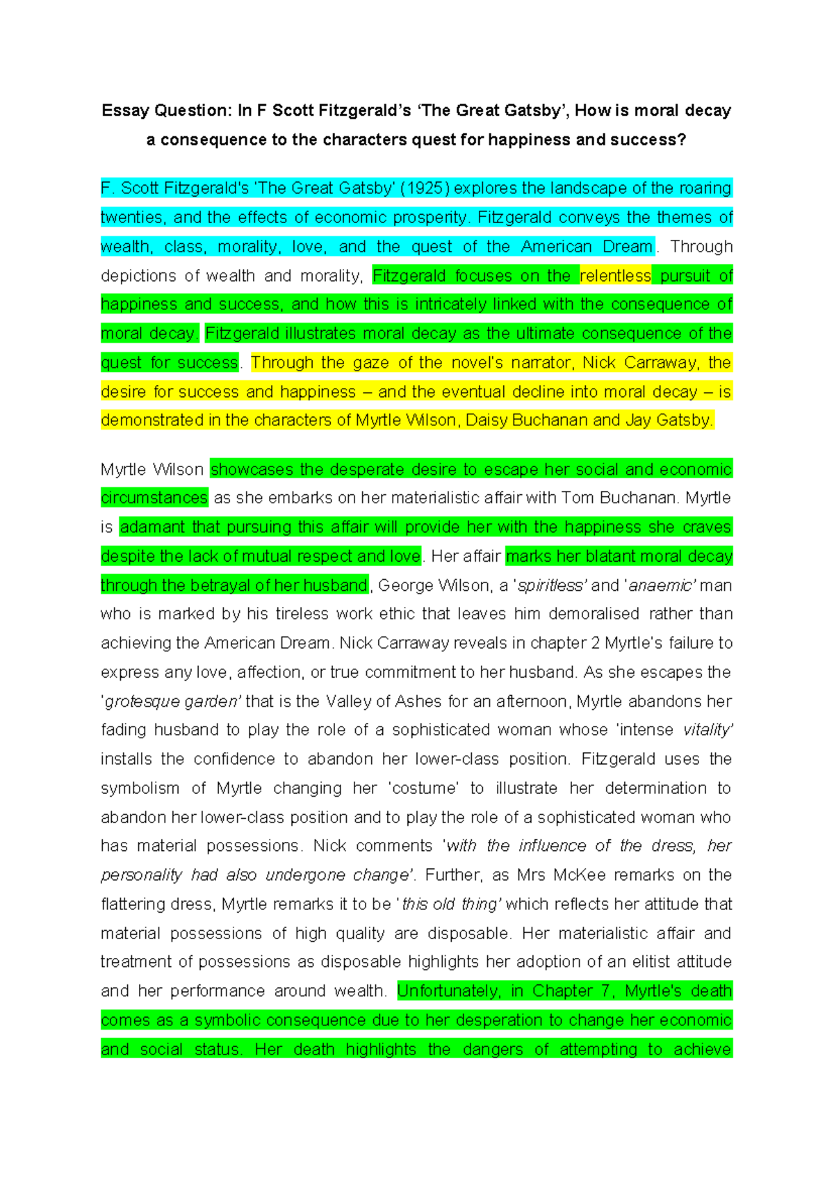 The Great Gatsby Analysis Exemplar - Essay Question: In F Scott ...