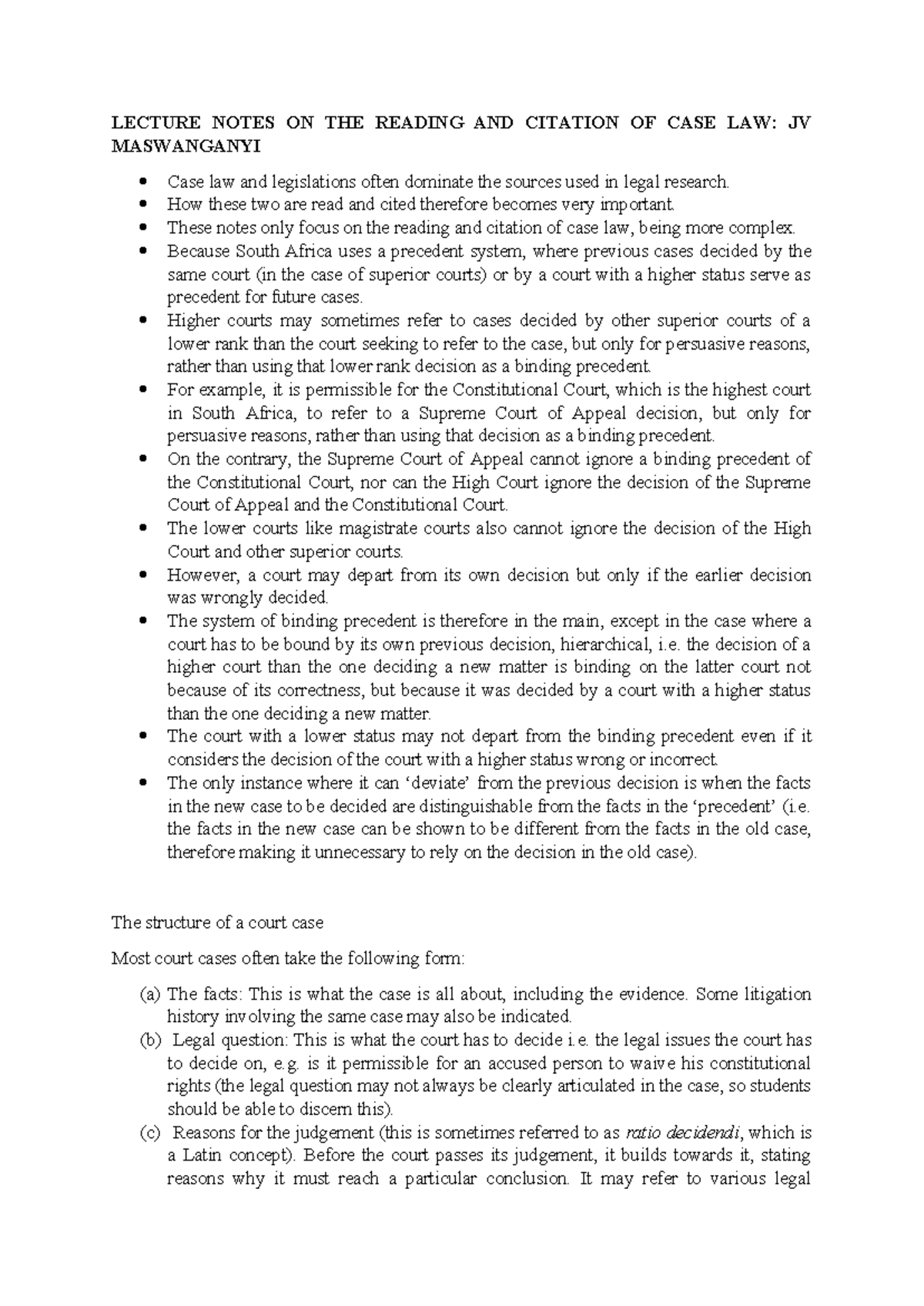 LET206D Lecture Notes on Reading & Citing Case Law 2025 - Studocu