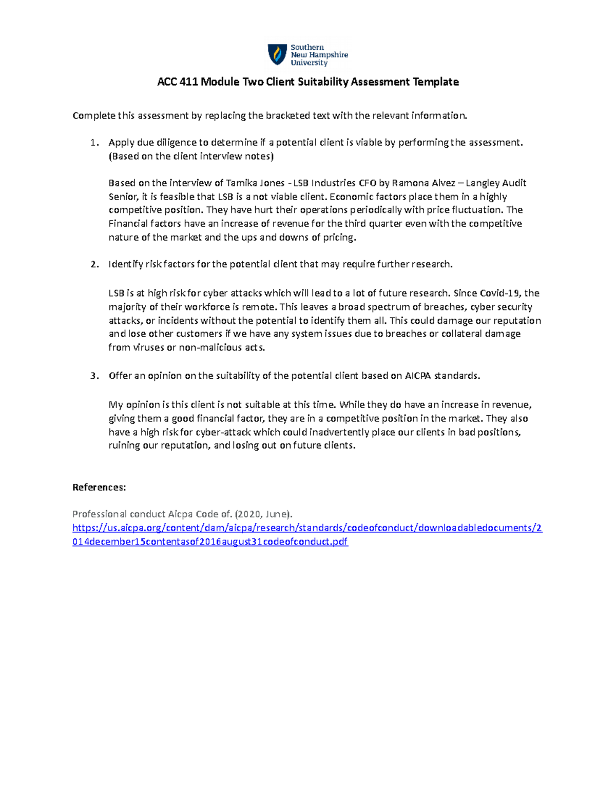 ACC 411 Module Two Client Suitability Assessment & Evaluation Guide ...