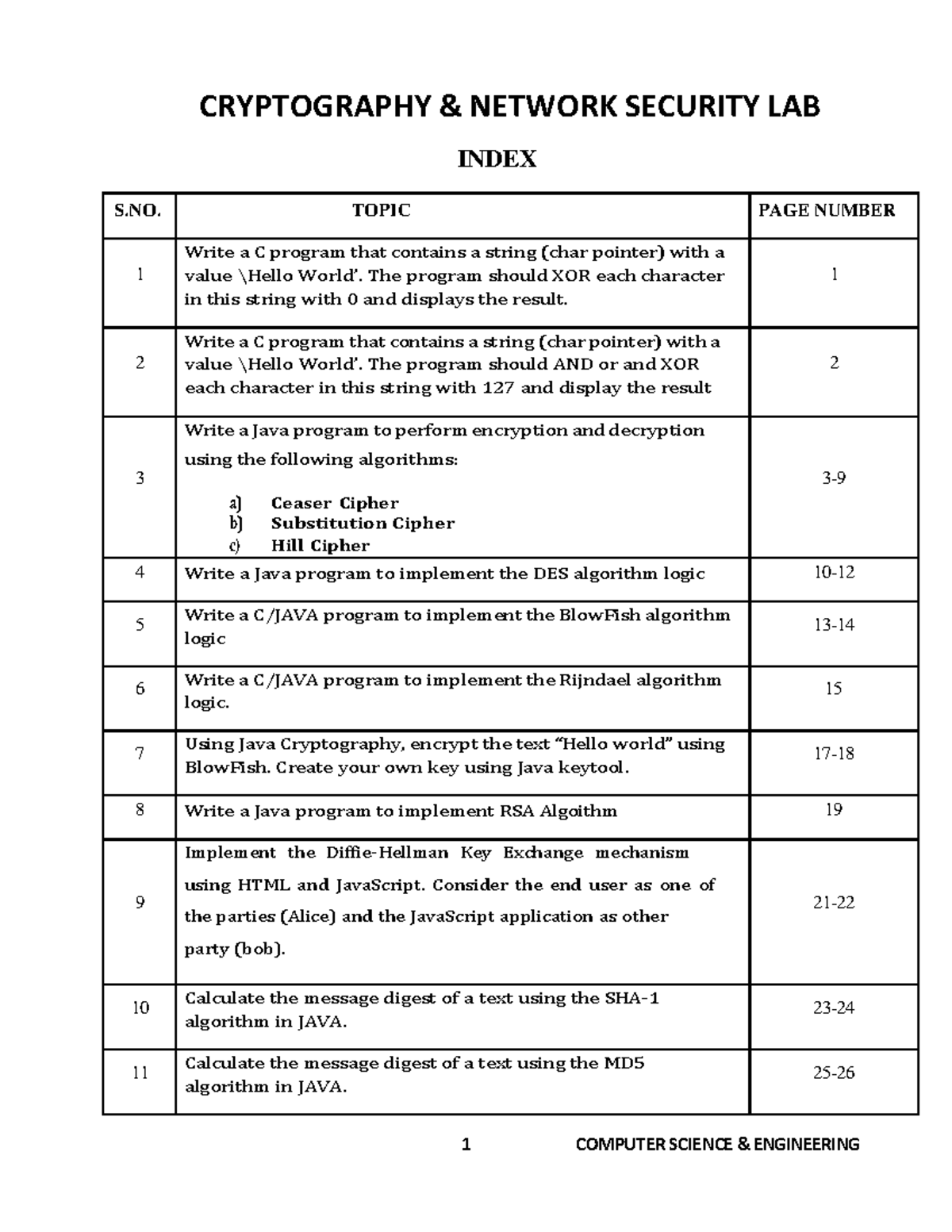 CNS LAB Manual III: Cryptography & Network Security CSE II SEM - Studocu