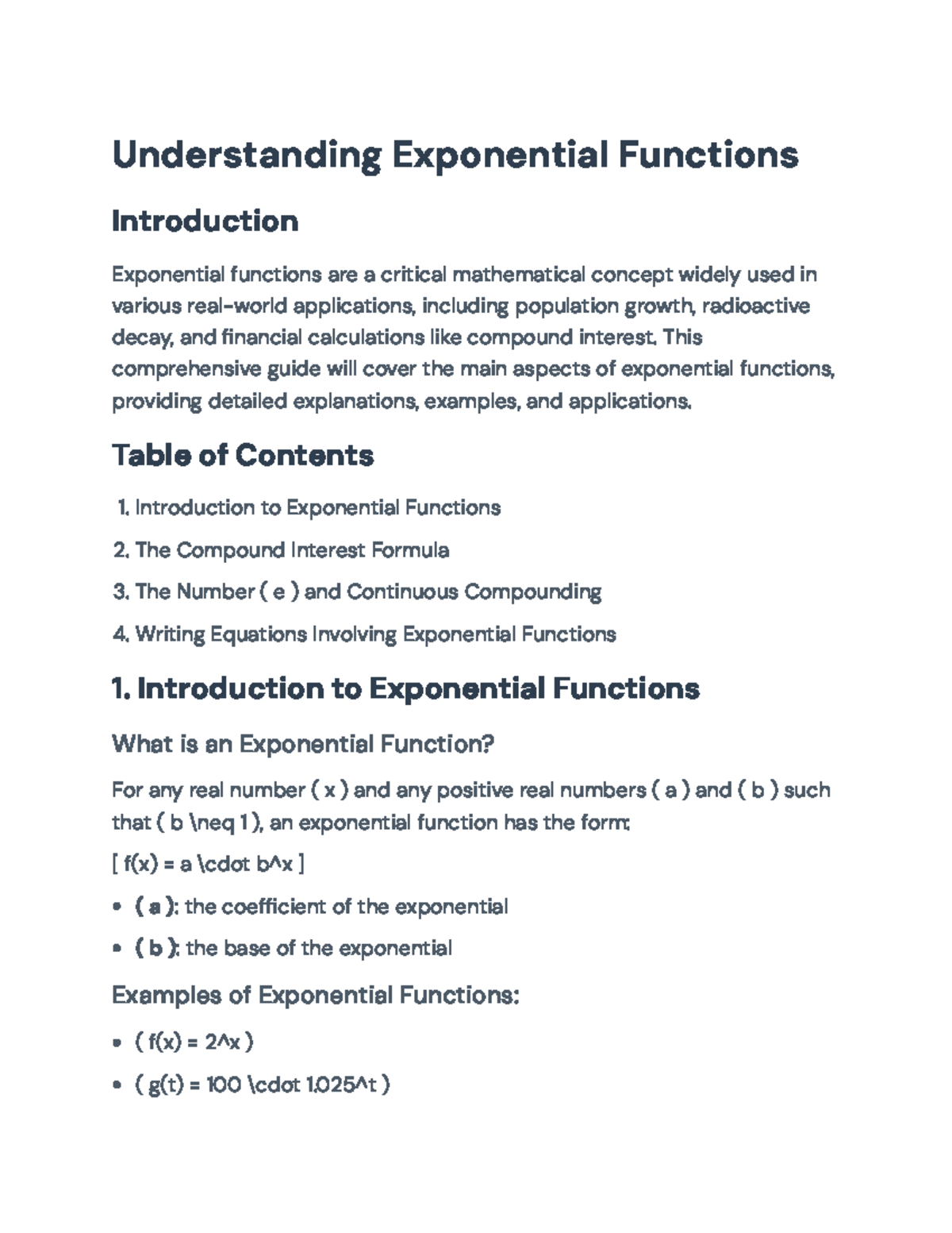 Understanding Exponential Functions: Concepts and Applications ...