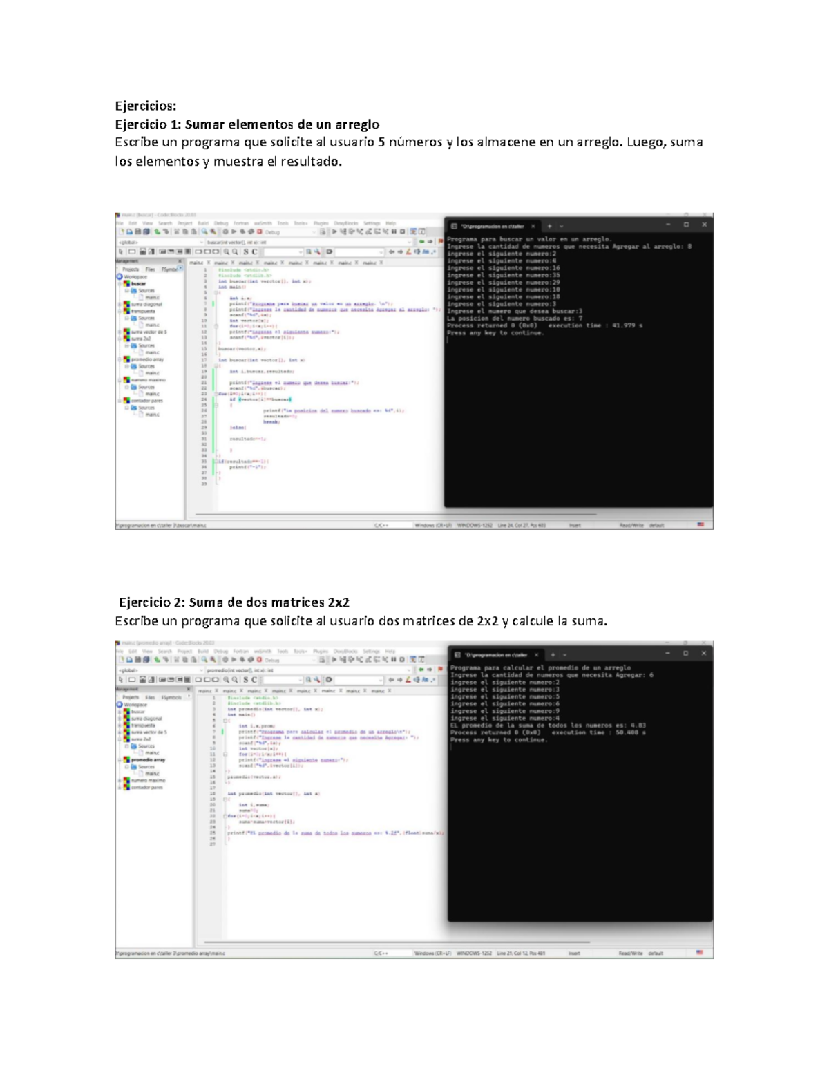 Programacion - trabajo - Ejercicios: Ejercicio 1: Sumar elementos de un ...