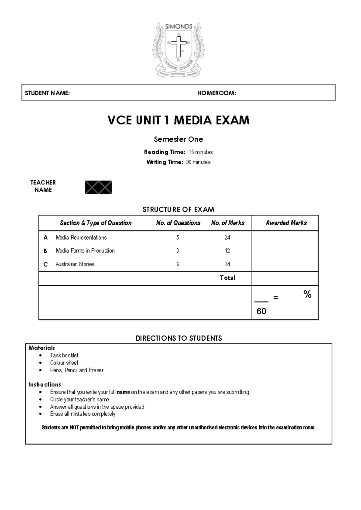 VCE Unit 1 Media 2025 Past Exam: Structure & Questions - Studocu