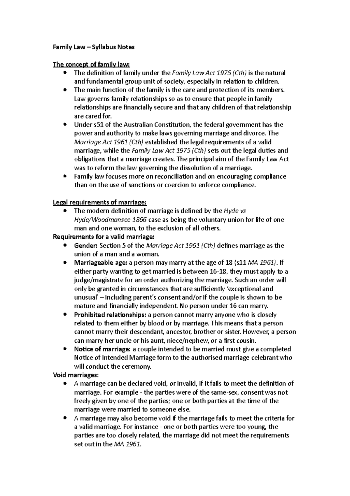 Comprehensive Family Law Notes - HSC - Full Overview - Studocu