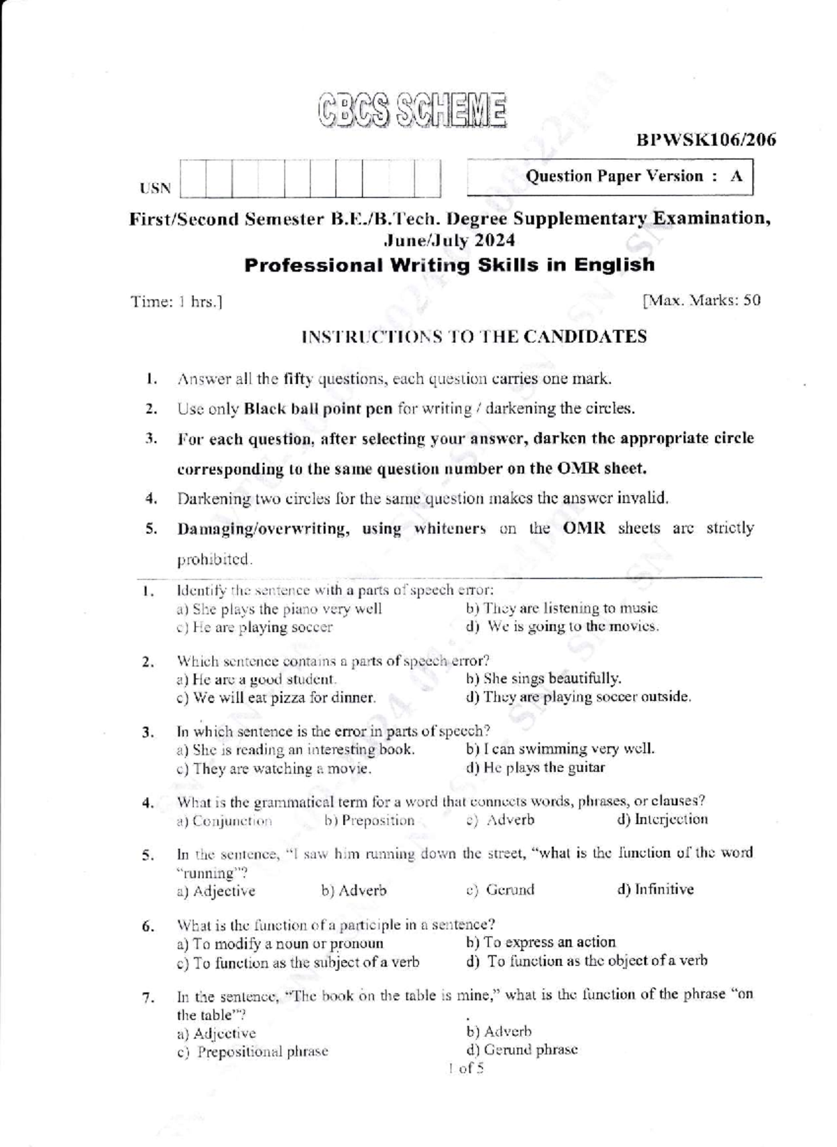 BPWSK106206 Supplementary Exam Question Paper - Professional Writing ...