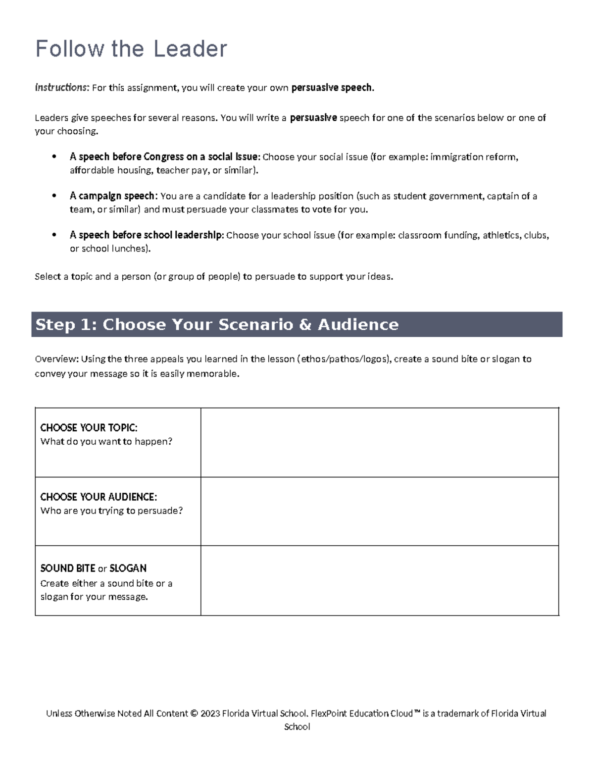 Follow the Leader Assignment: Crafting a Persuasive Speech - Studocu