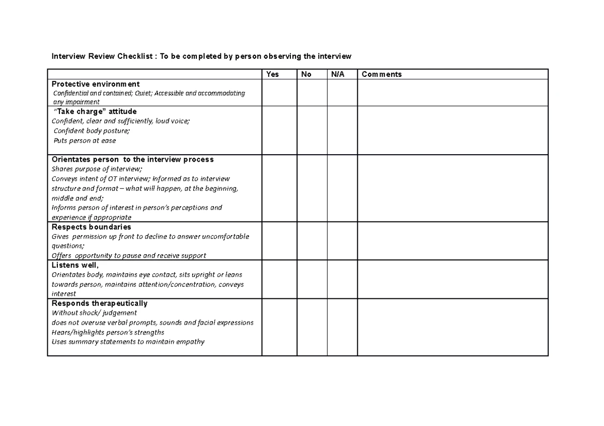 Ocairs Mental Health Interview Format - Interview Formats INTERVIEW ...