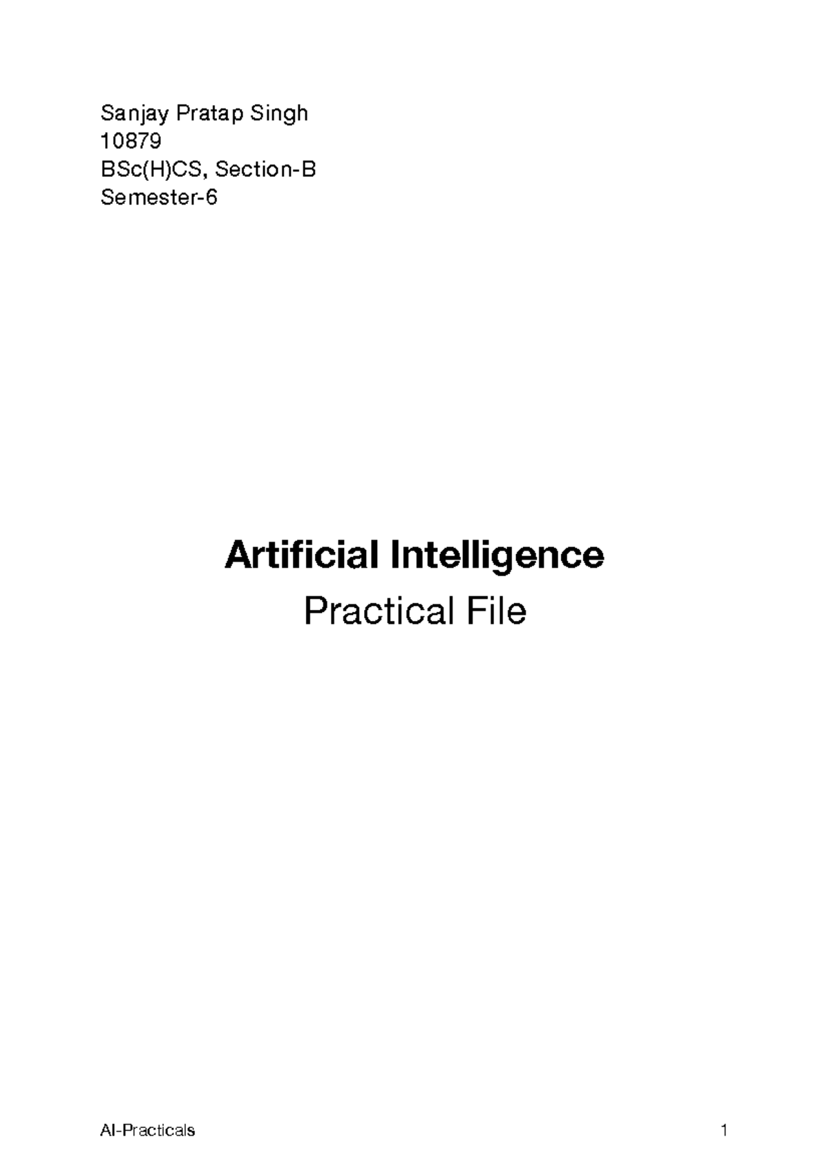 BSc(H)CS 10879 AI Practical File: Prolog Programs & Solutions - Studocu