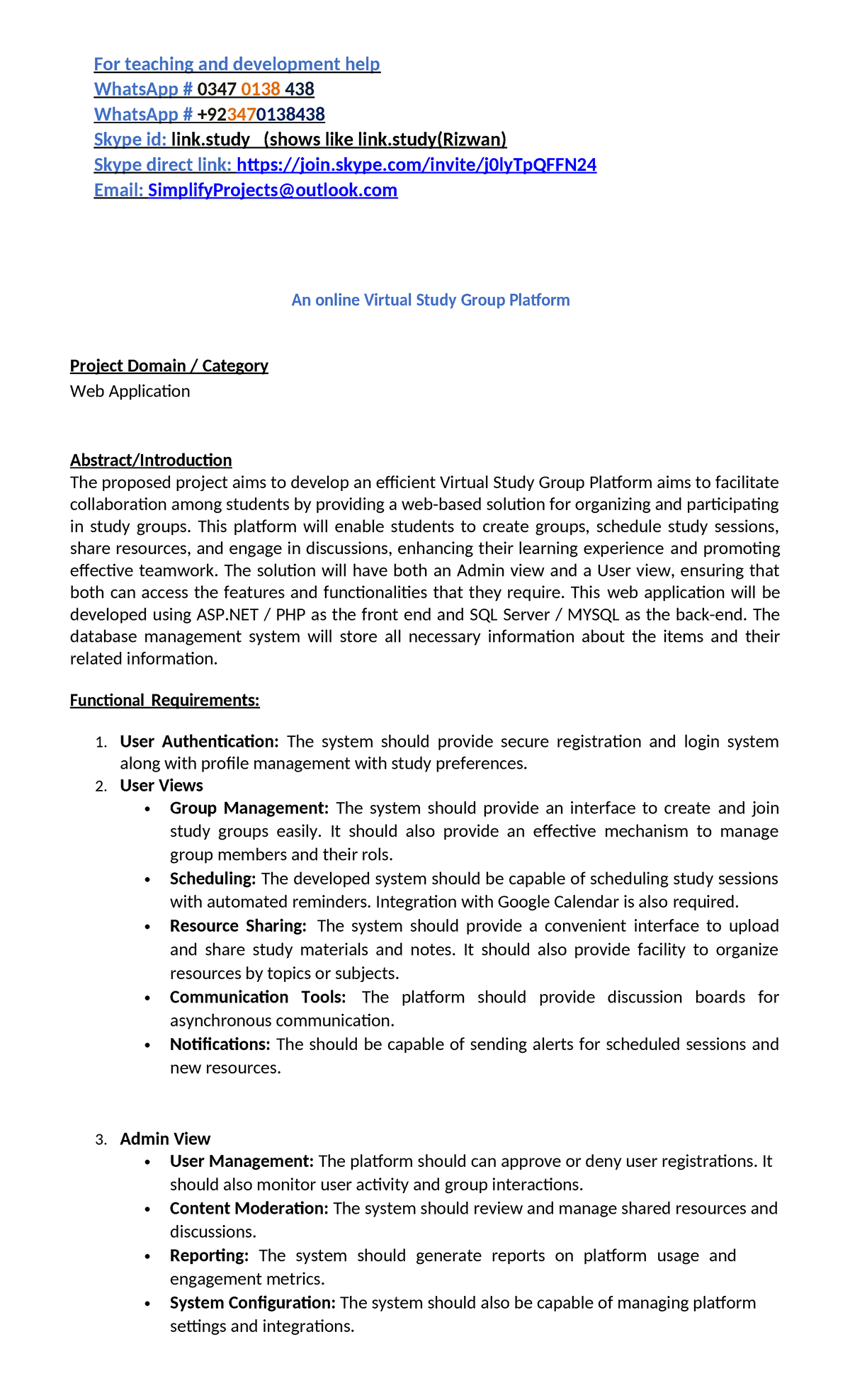 Web Application Project: Online Virtual Study Group Platform - Studocu