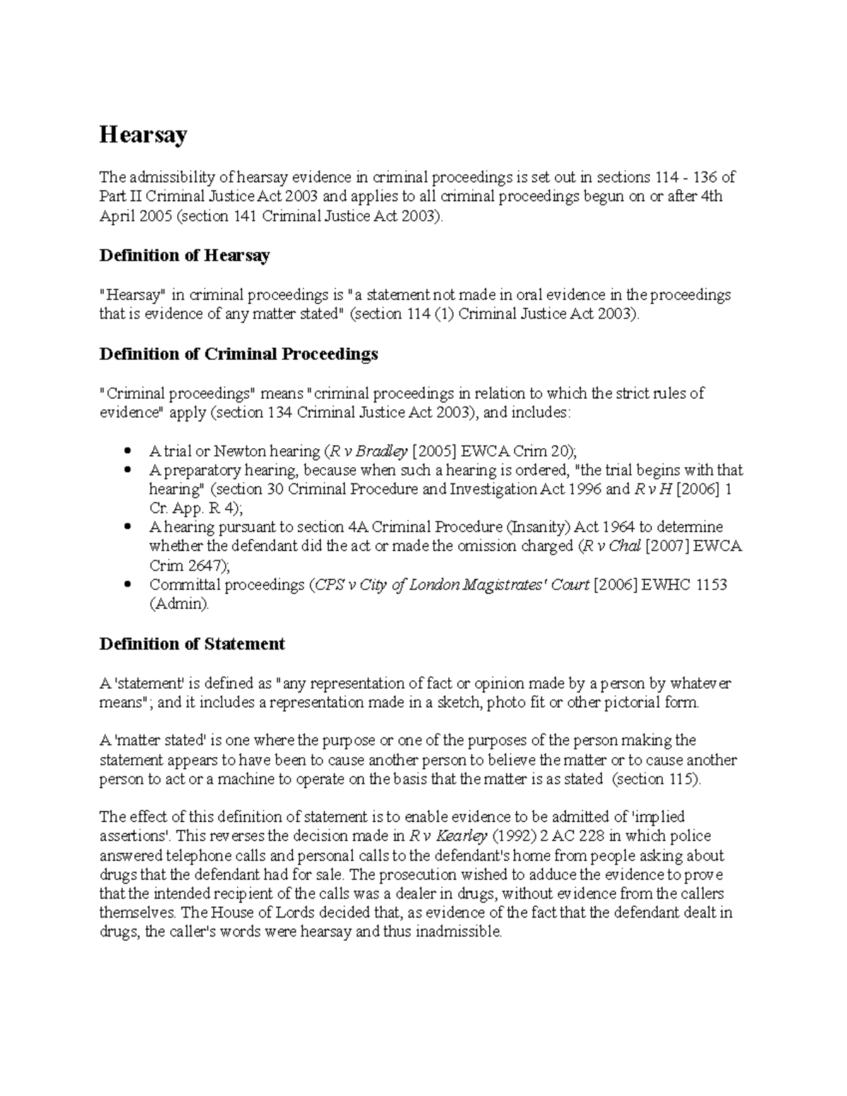 Hearsay Evidence in Criminal Proceedings: Key Concepts and Statutes ...