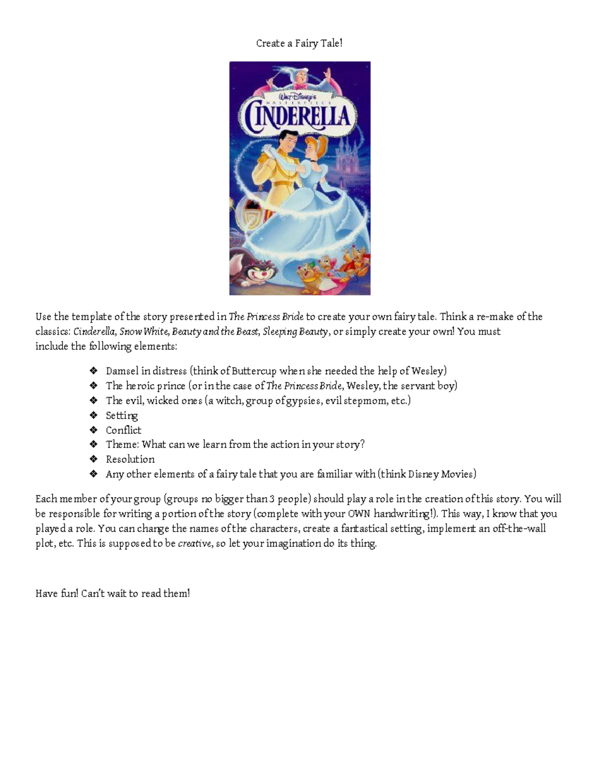 Create Your Own Fairy Tale Group Assignment - Create a Fairy Tale! Use ...
