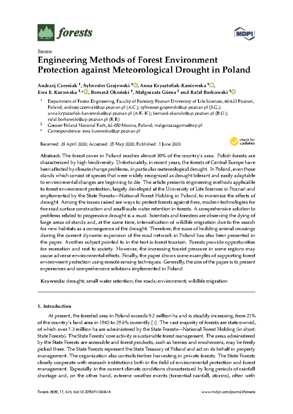 Engineering Solutions for Forest Protection Against Drought in Poland ...