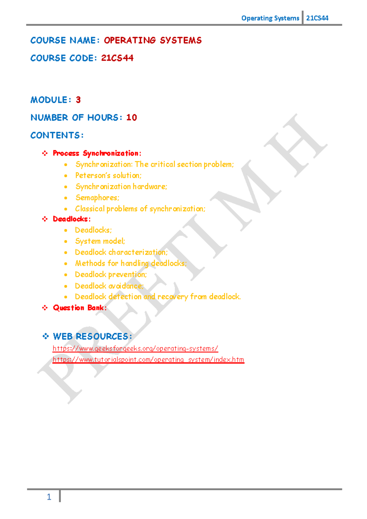Module 3 - notes - Operating Systems 21CS COURSE NAME: OPERATING ...
