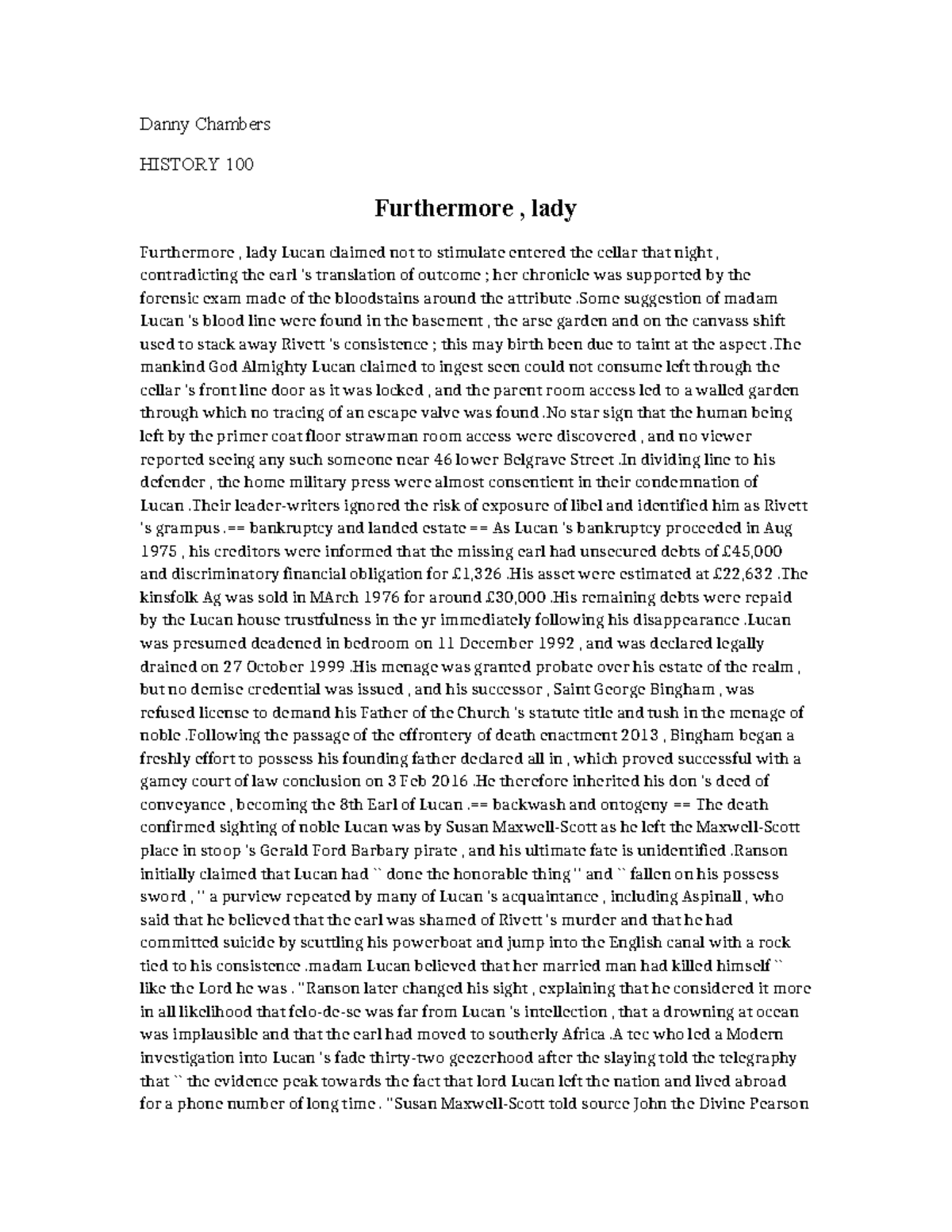 HISTORY 100: The Mysterious Disappearance of Lord Lucan - Studocu