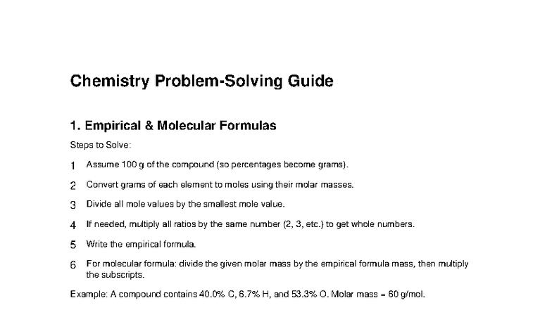 Chemistry Guide: Empirical & Molecular Formulas with Practice - Studocu