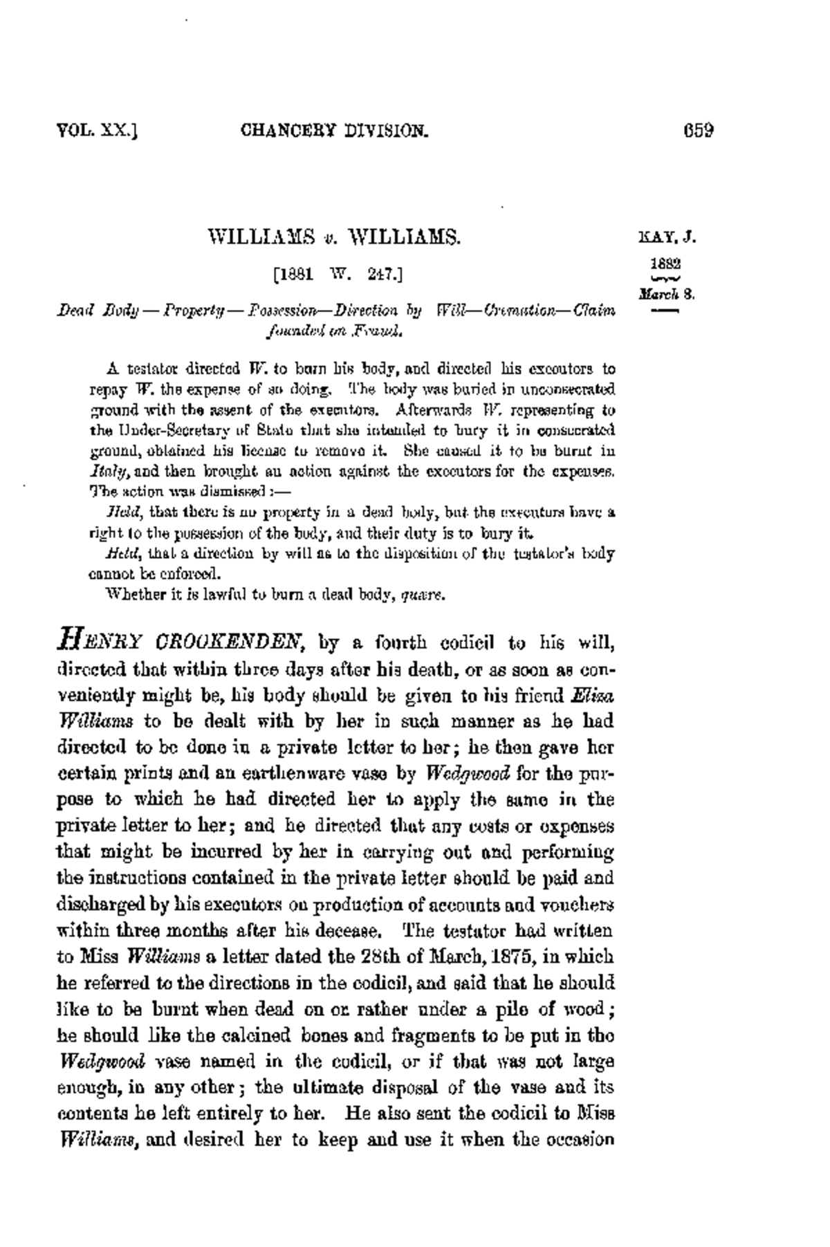 Chancery Division: Williams v. Williams Case Study (1881 W. 247) - Studocu