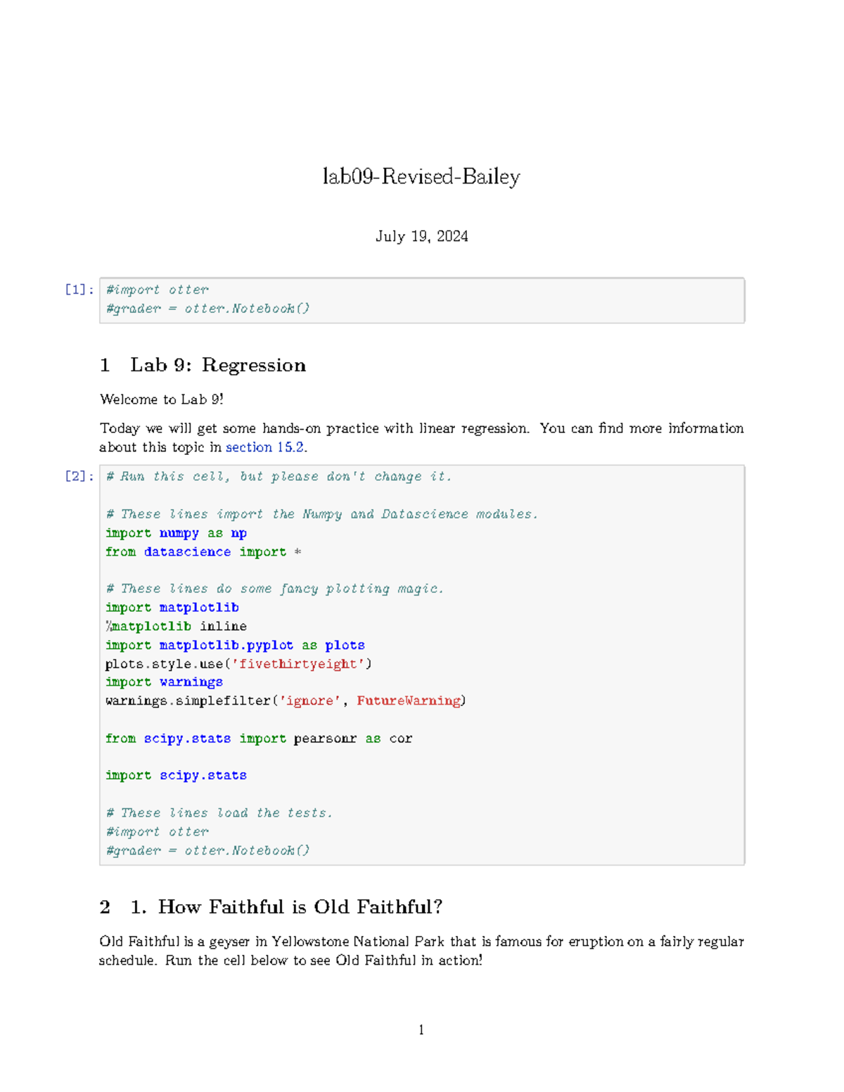 Lab 09: Linear Regression and Predictions - Revised 2024 UNG - Studocu