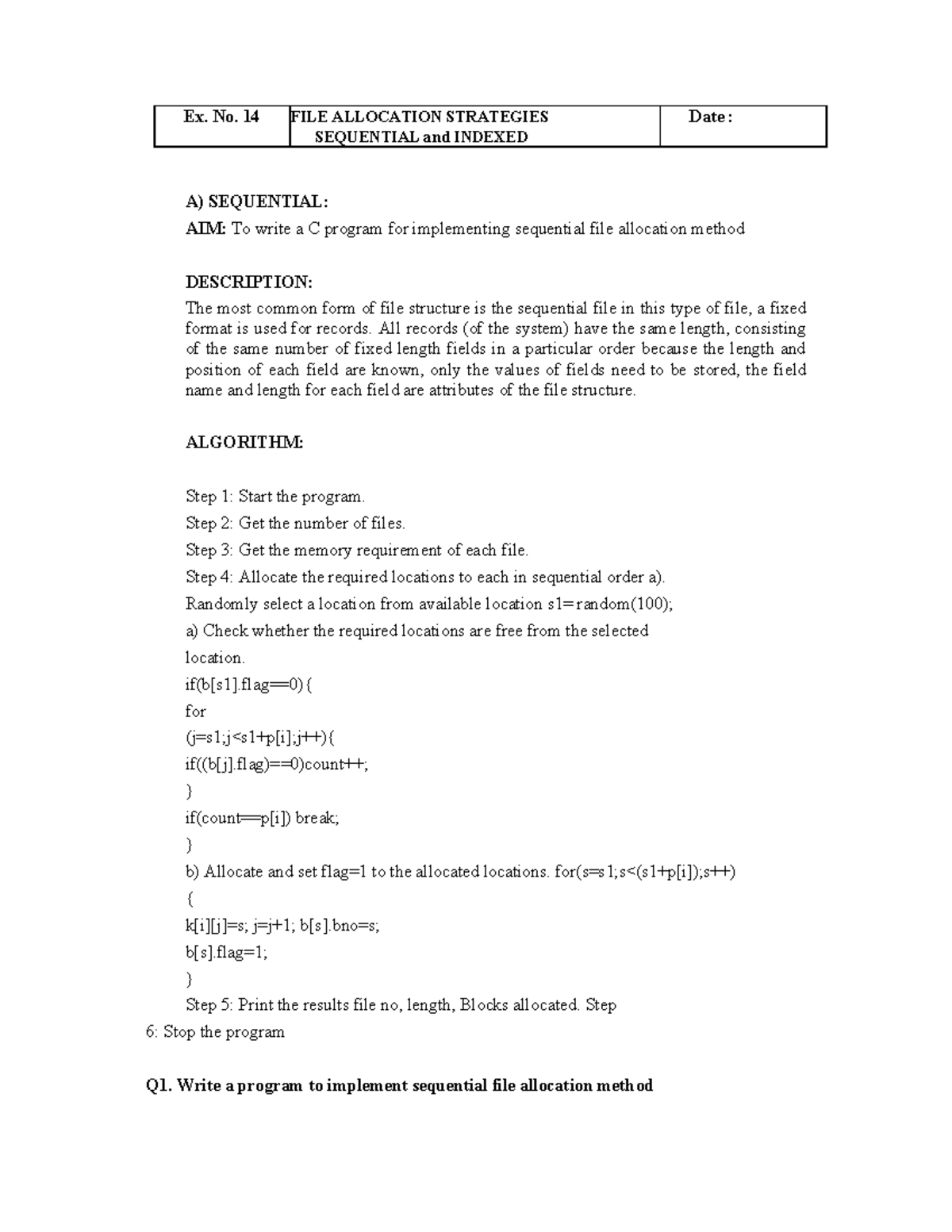 Exp 14 - Sequential File Allocation Strategies in C Programming - Studocu