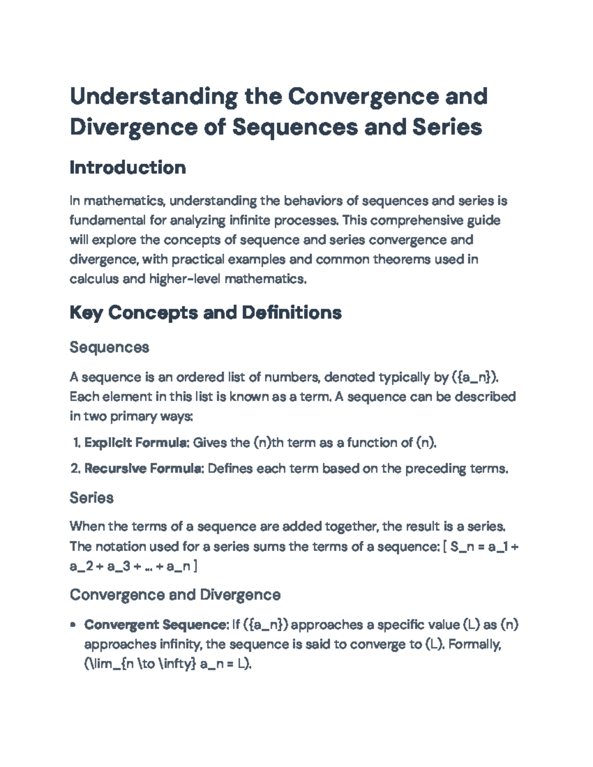 Understanding Convergence and Divergence of Sequences & Series: A Guide ...