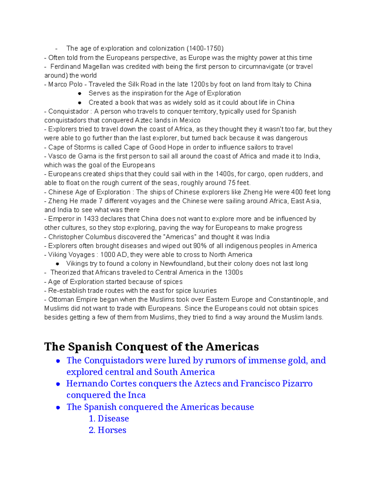 Age of Exploration Notes (HIST 101) - Studocu