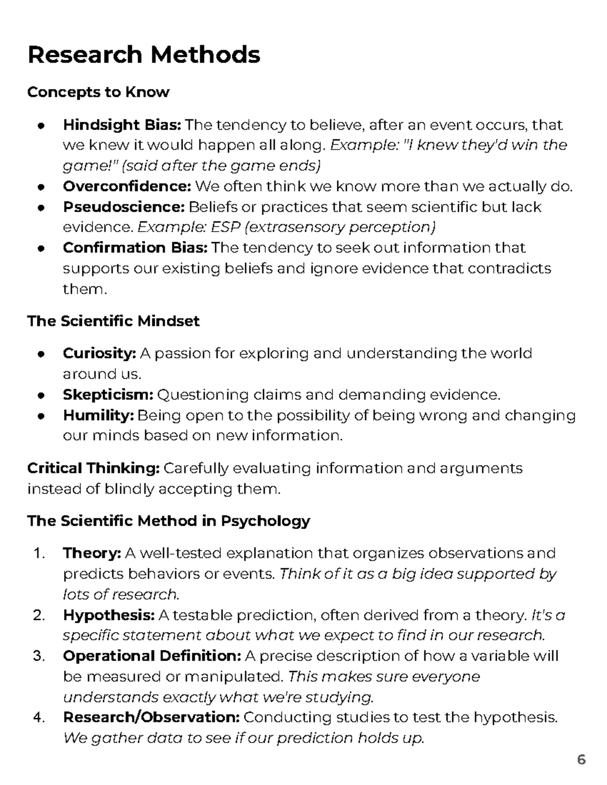 Research Methods Concepts: Hindsight Bias, Overconfidence & More - Studocu