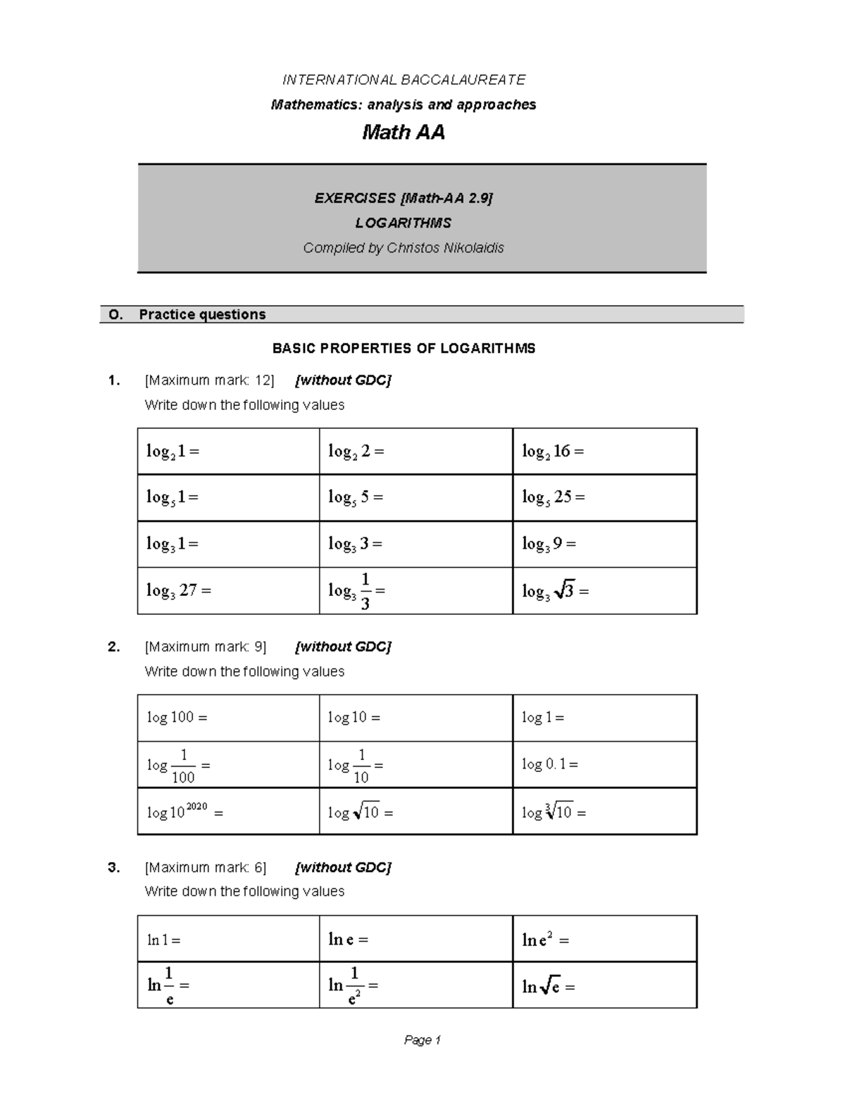 [Math-AA 2.9] Logarithms eco - INTERNATIONAL BACCALAUREATE Mathematics ...