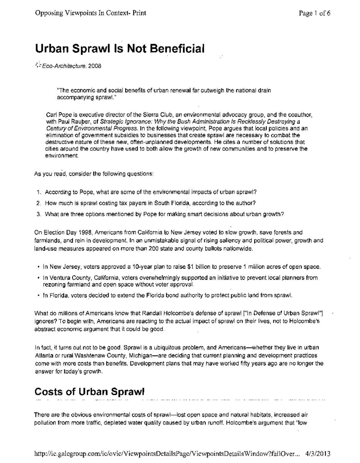 Urban Sprawl Not Beneficial Reading - Opposing Viewpoints In Context ...