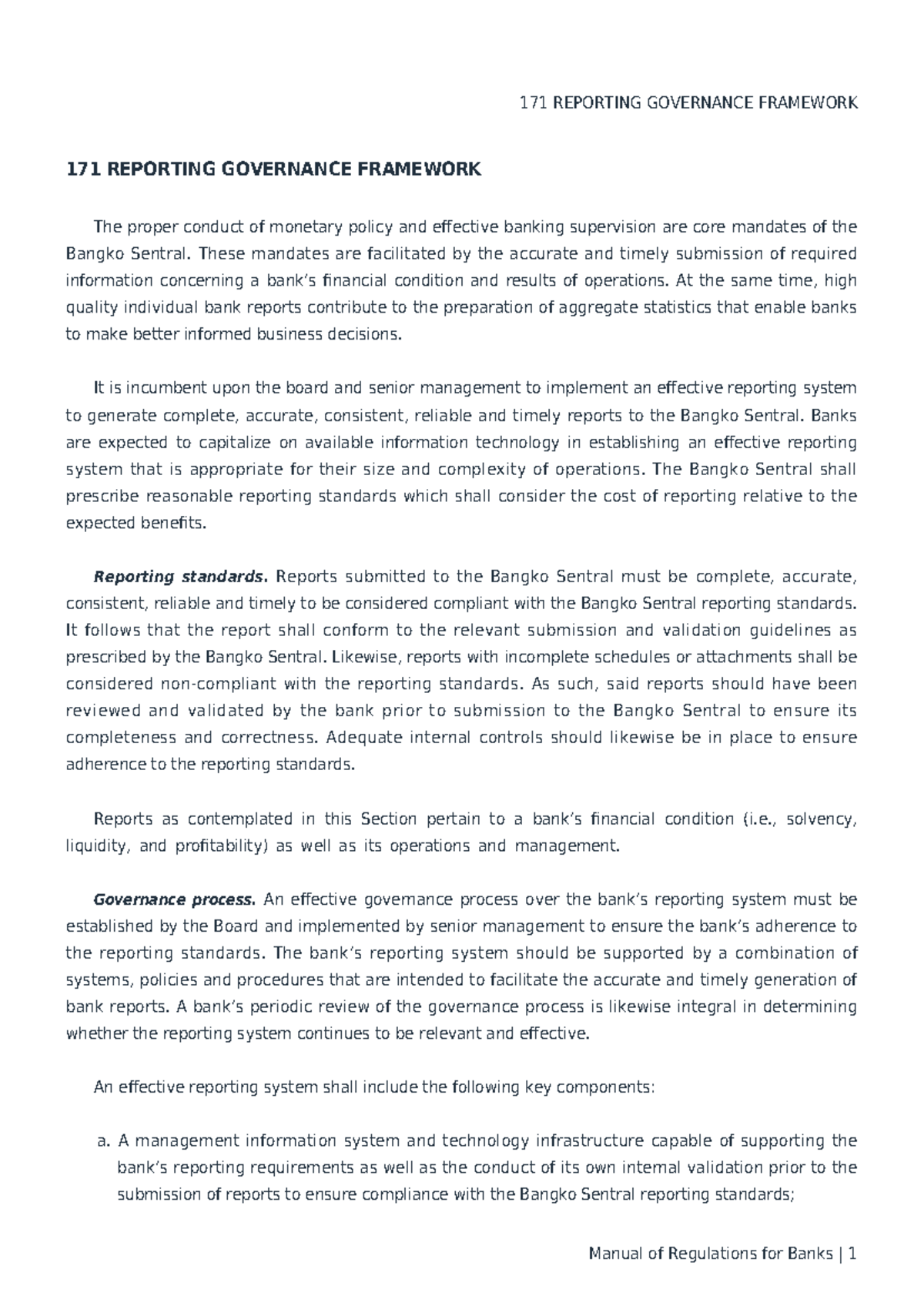171 Reporting Governance Framework: Ensuring Compliant Bank Reports ...