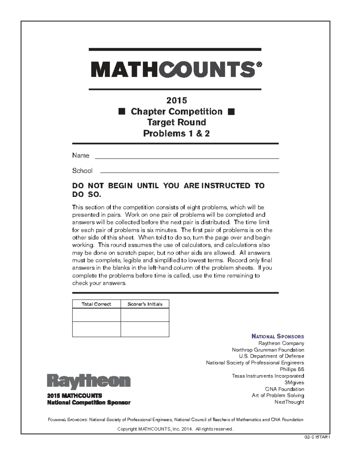 2015 Chapter Competition Target Round Problems 1-8 - Studocu